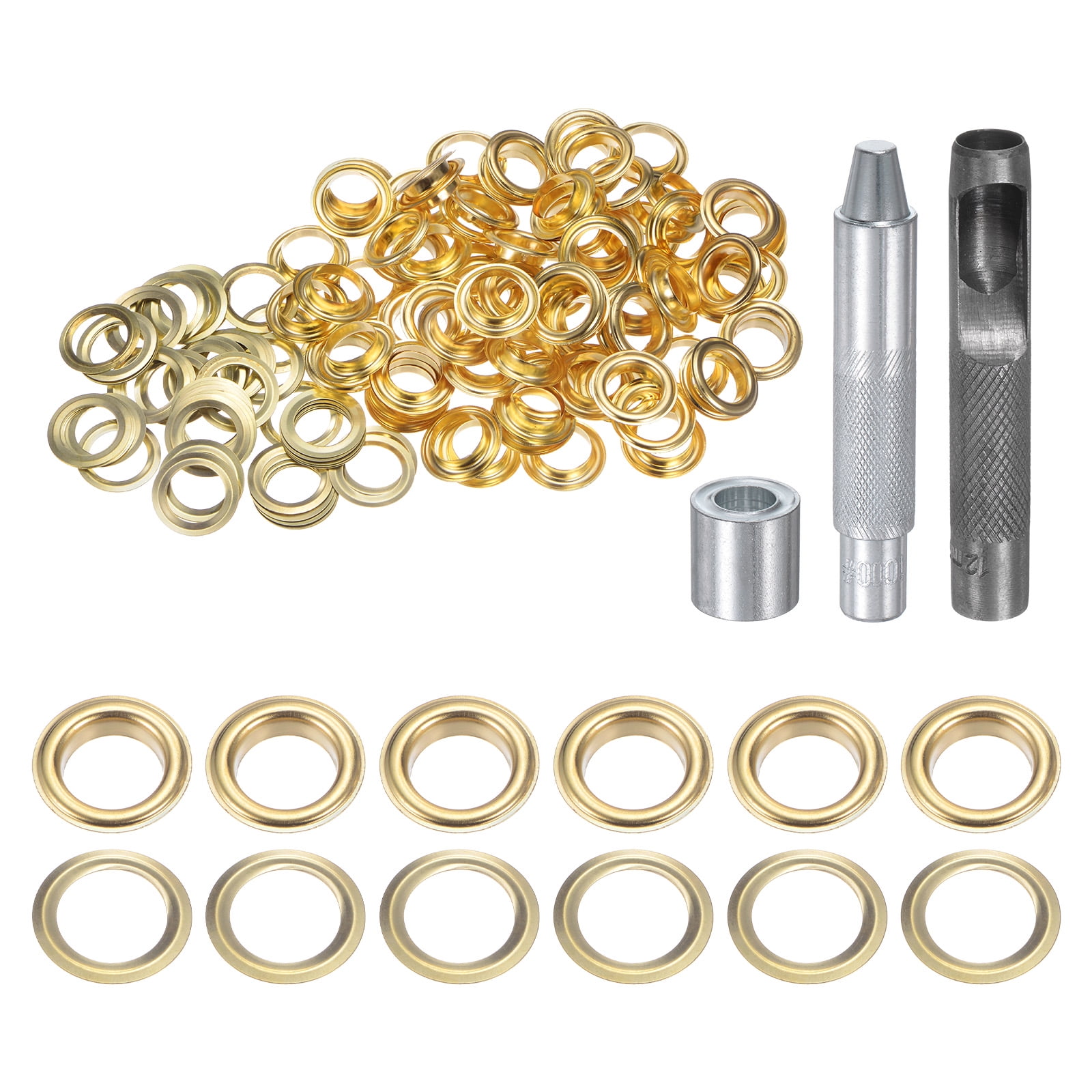 Uxcell 100pcs Grommet Tool Kit 12mm Grommet Eyelet Set with Hole Hollow ...