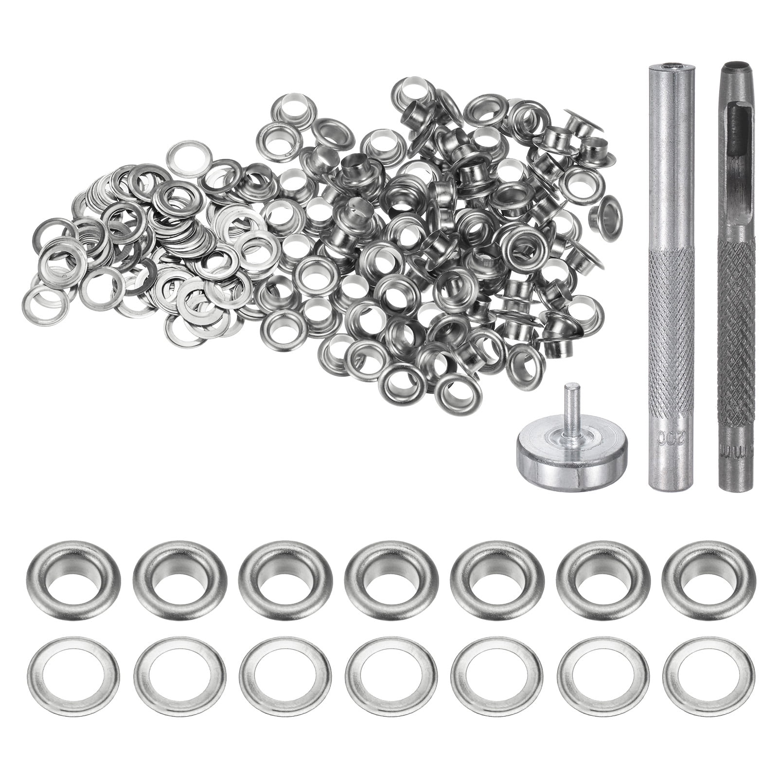 Uxcell 100pcs Grommet Tool Kit 4.5mm Grommet Eyelet Set with Hole ...