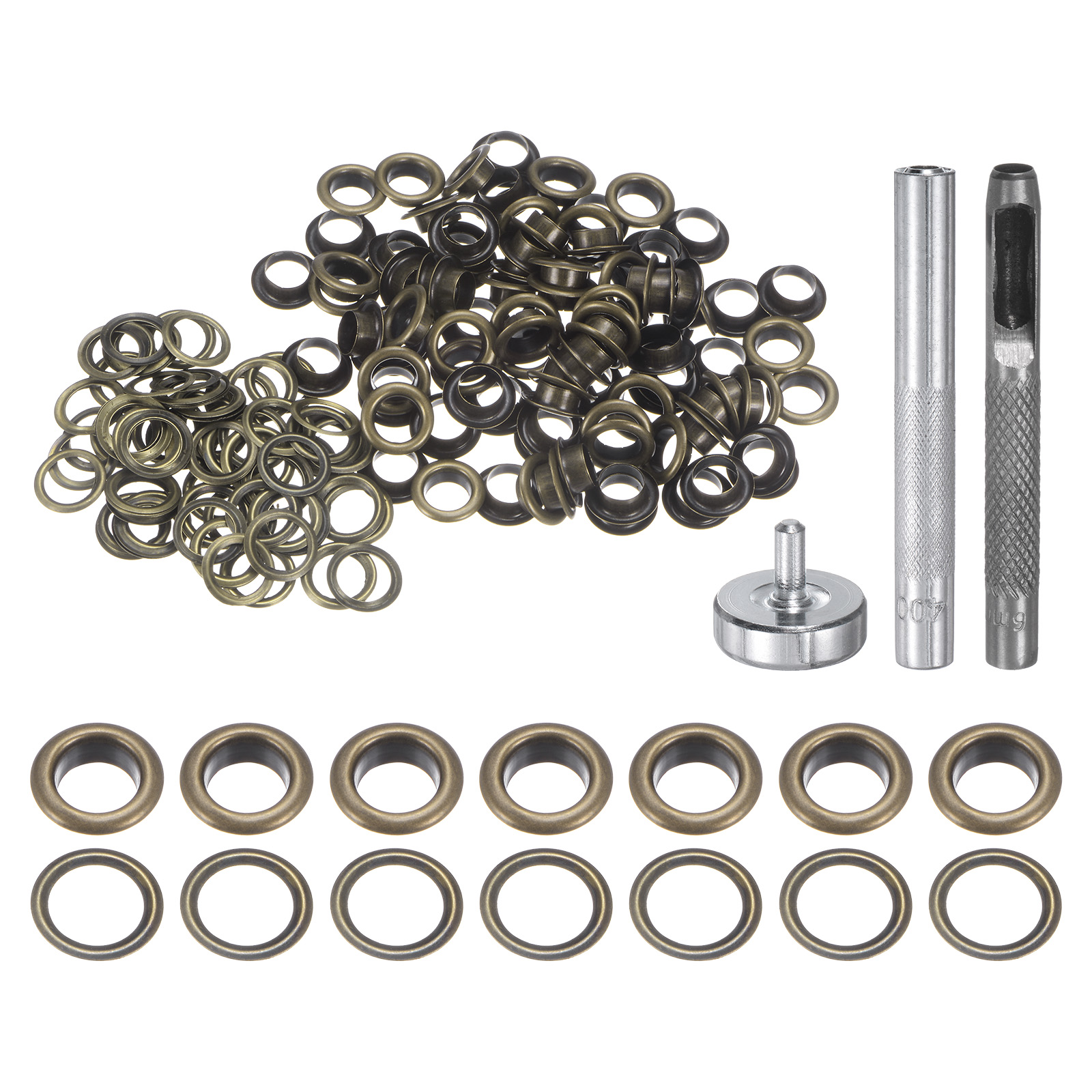 Uxcell 100pcs Grommet Tool Kit 6mm Grommet Eyelet Set with Hole Hollow ...