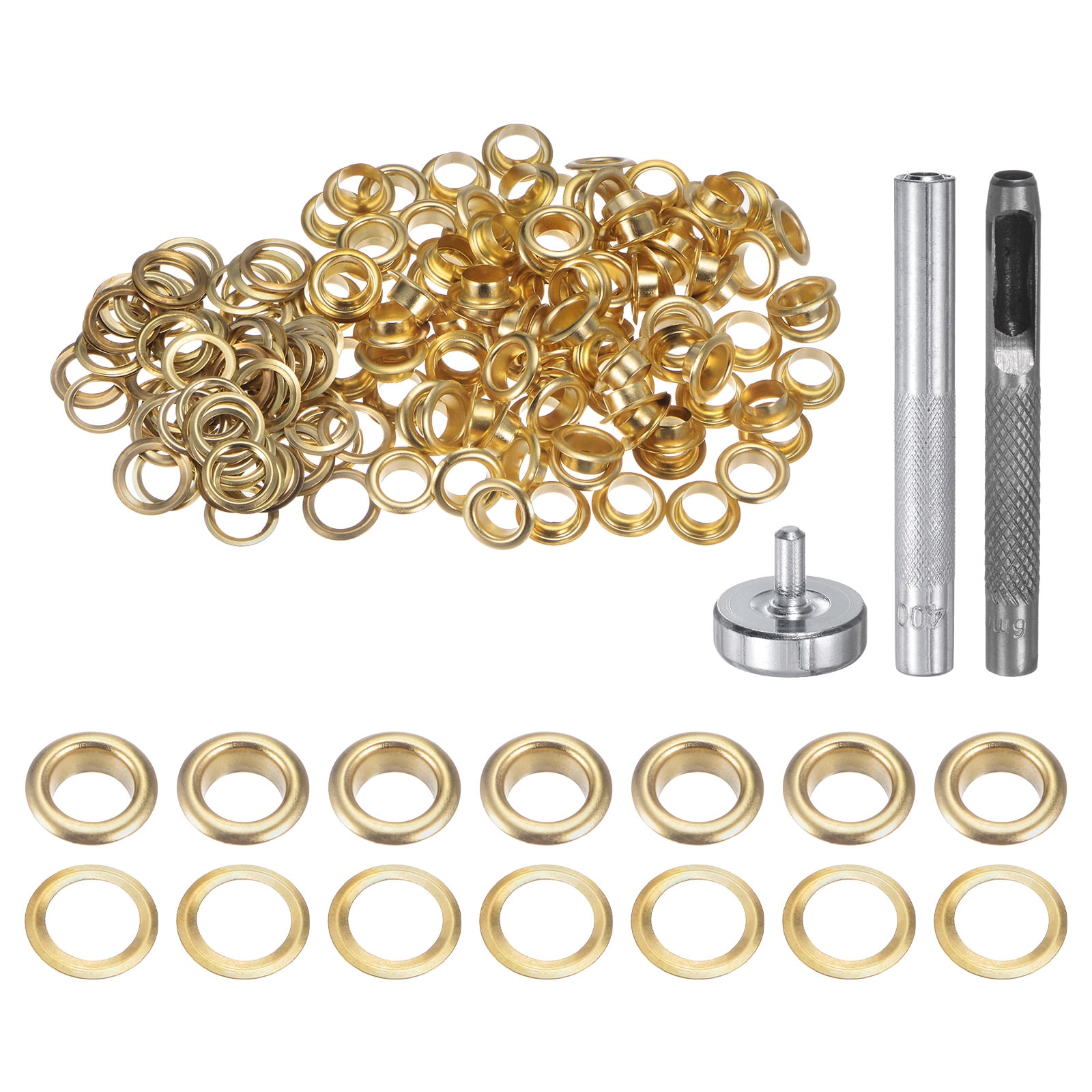 Uxcell 100pcs Grommet Tool Kit 6mm Grommet Eyelet Set with Hole Hollow ...