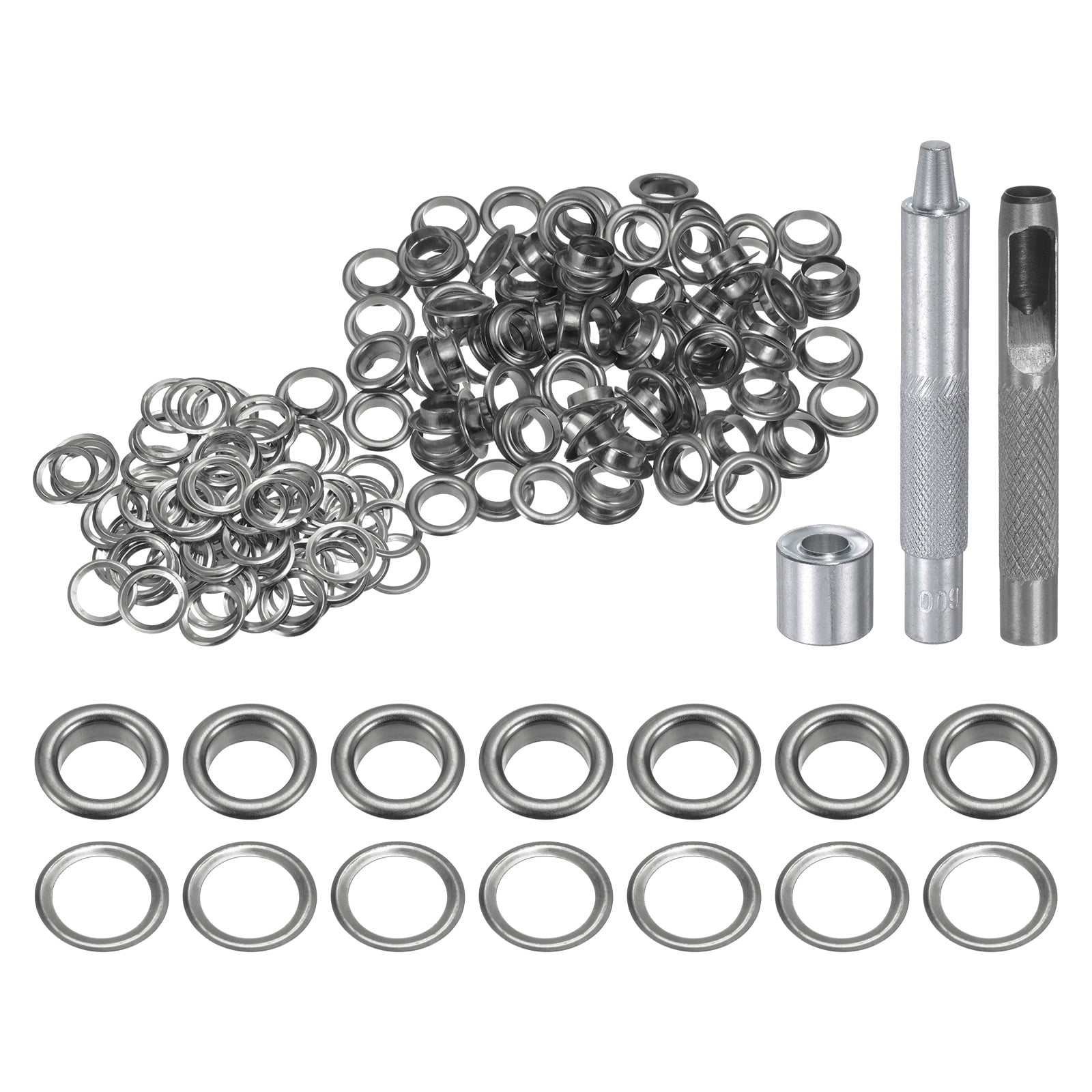 Uxcell 100pcs Grommet Tool Kit 8mm Grommet Eyelet Set with Hole Hollow ...