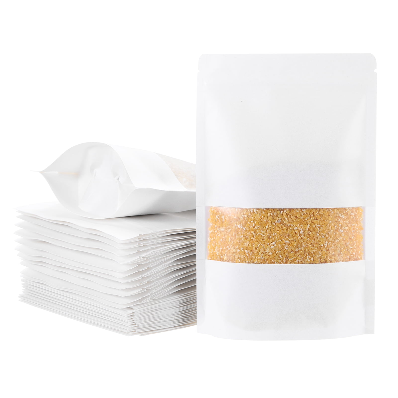 Uxcell 100pcs Kraft Stand Up Pouches, 6 x 9" White Resealable Kraft ...