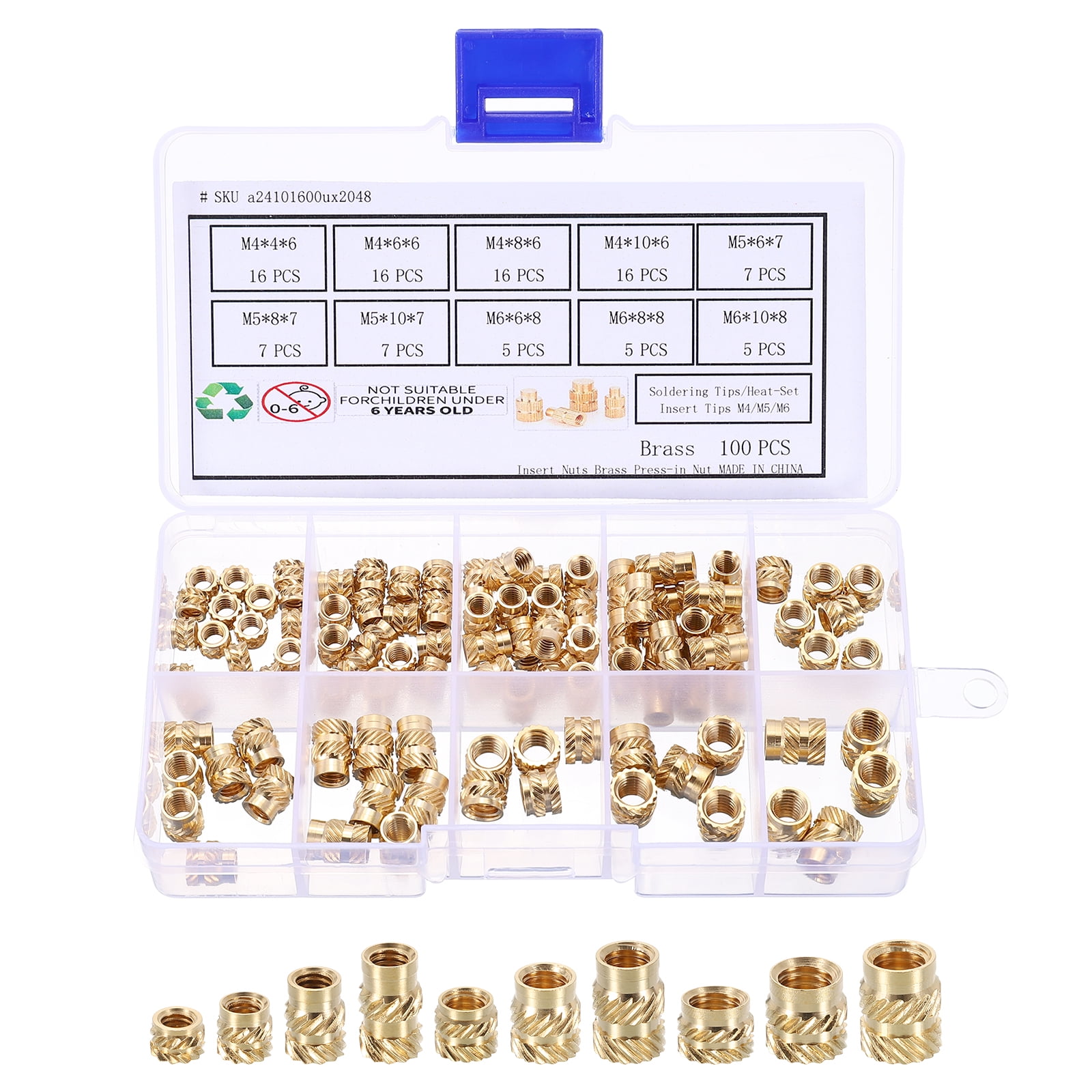 Uxcell 100pcs M4 M5 M6 Metric Threaded Inserts Brass Heat Set Insert ...