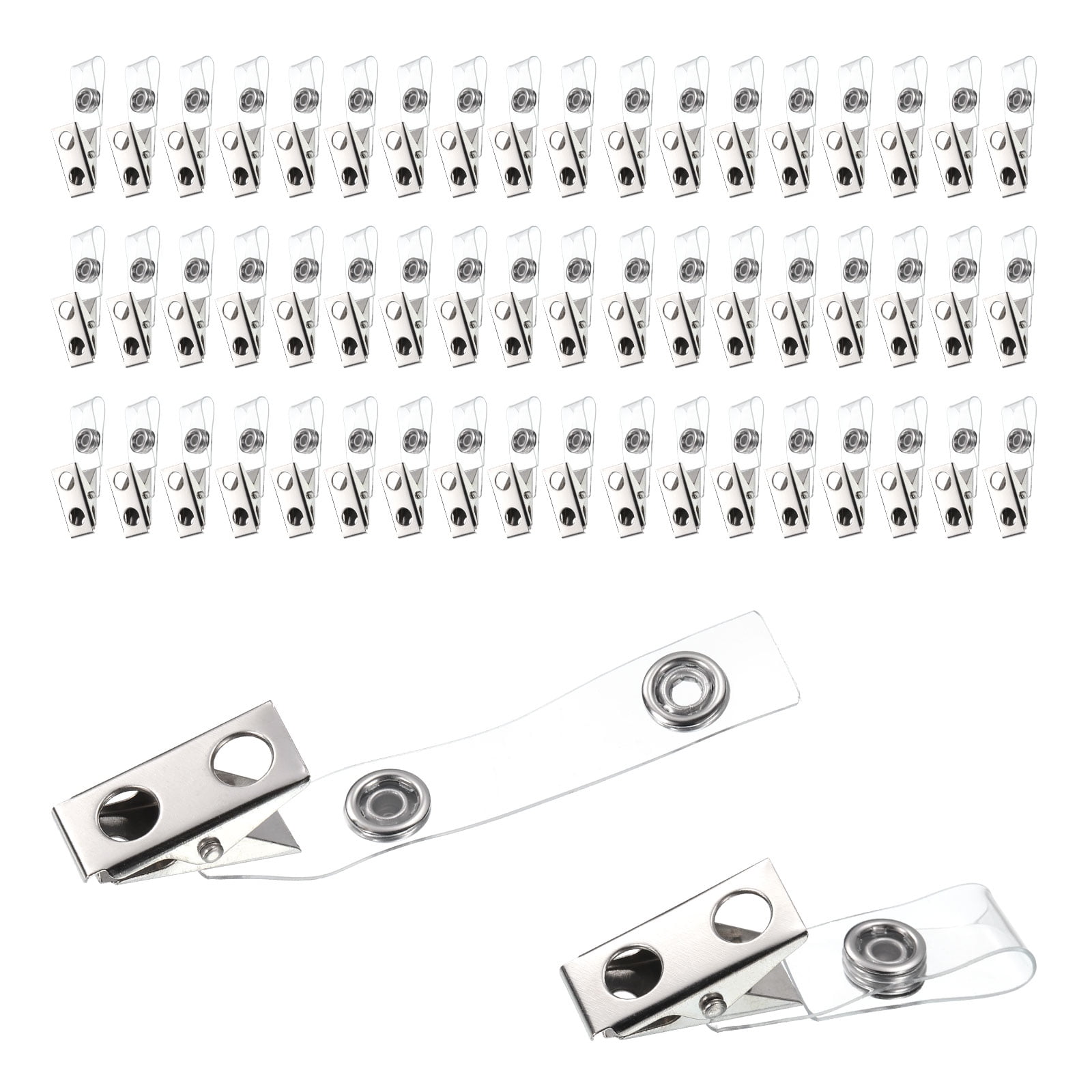 Uxcell 100pcs Metal Badge Clips with Clear PVC Straps Double Hole ID ...