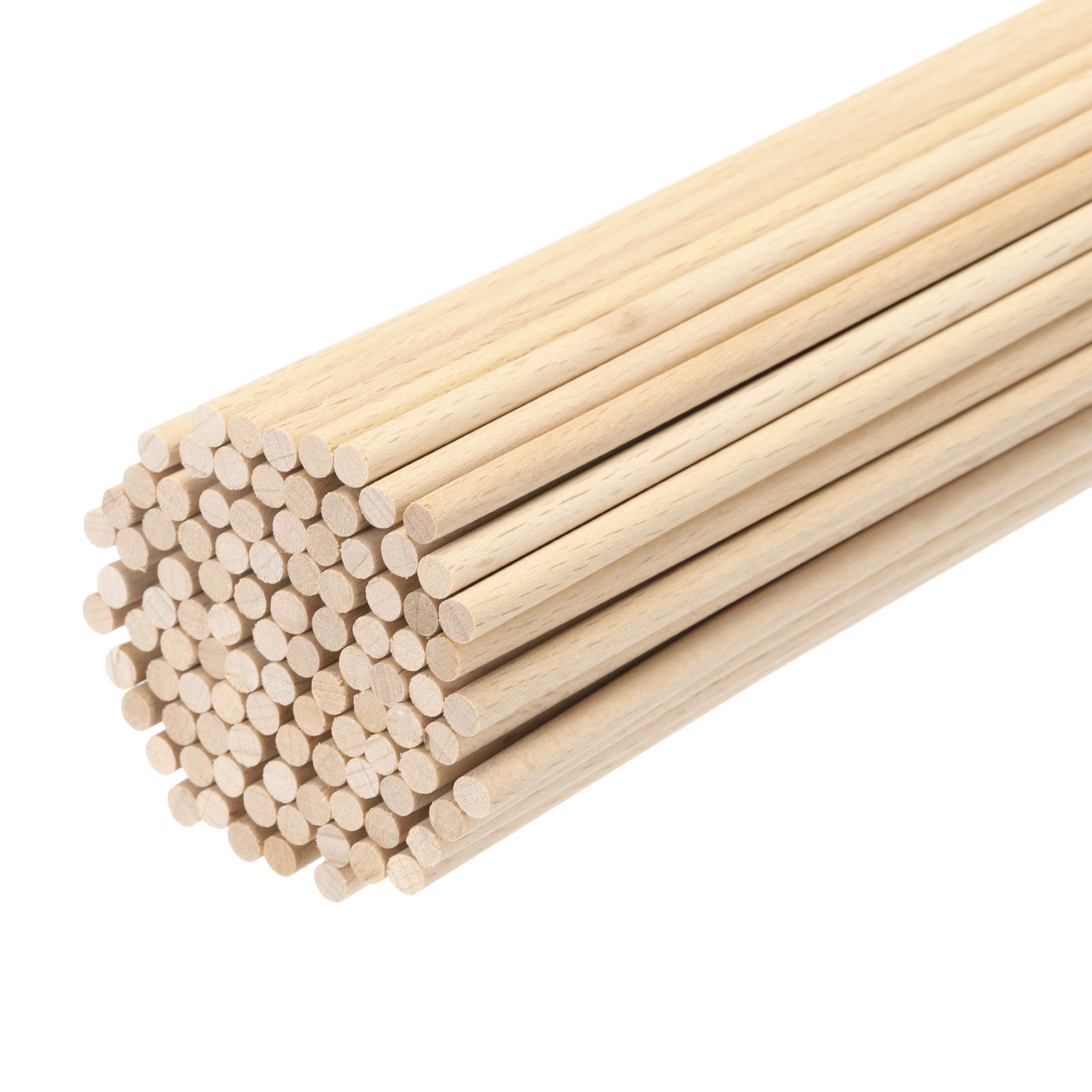 Uxcell 100pcs Round Wood Sticks 1/8"x6" Dowel Rod Unfinished Hardwood ...