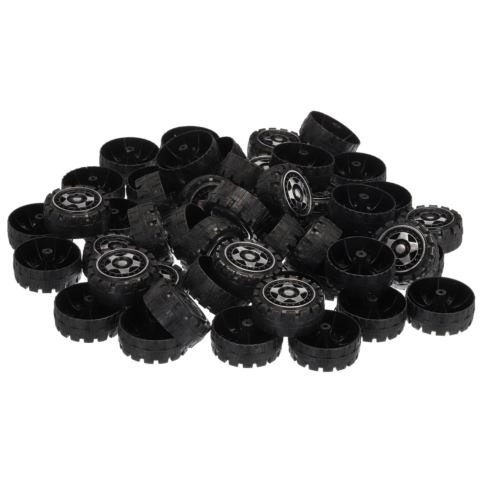 Uxcell 100pcs Toy Car Wheels, 34.5mmx15.5mm Plastic Roll for DIY RC Car ...