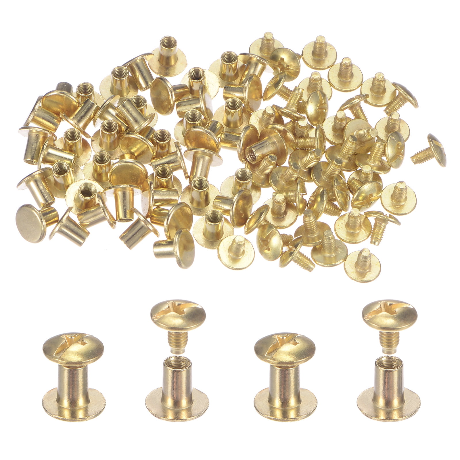 Uxcell 100set Chicago Screws Buttons 5/16" Round Flat Head Zinc Alloy ...