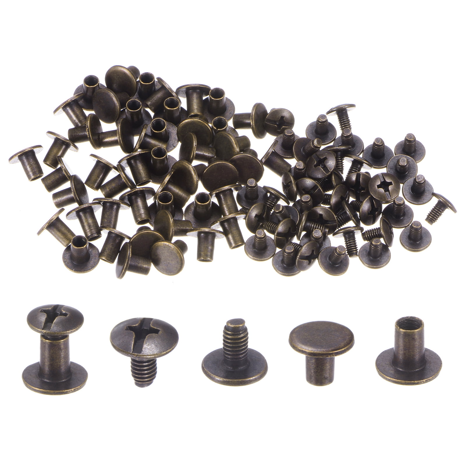 Uxcell 100set Round Flat Head Screws Buttons 5/16" Metal Stud Screw ...