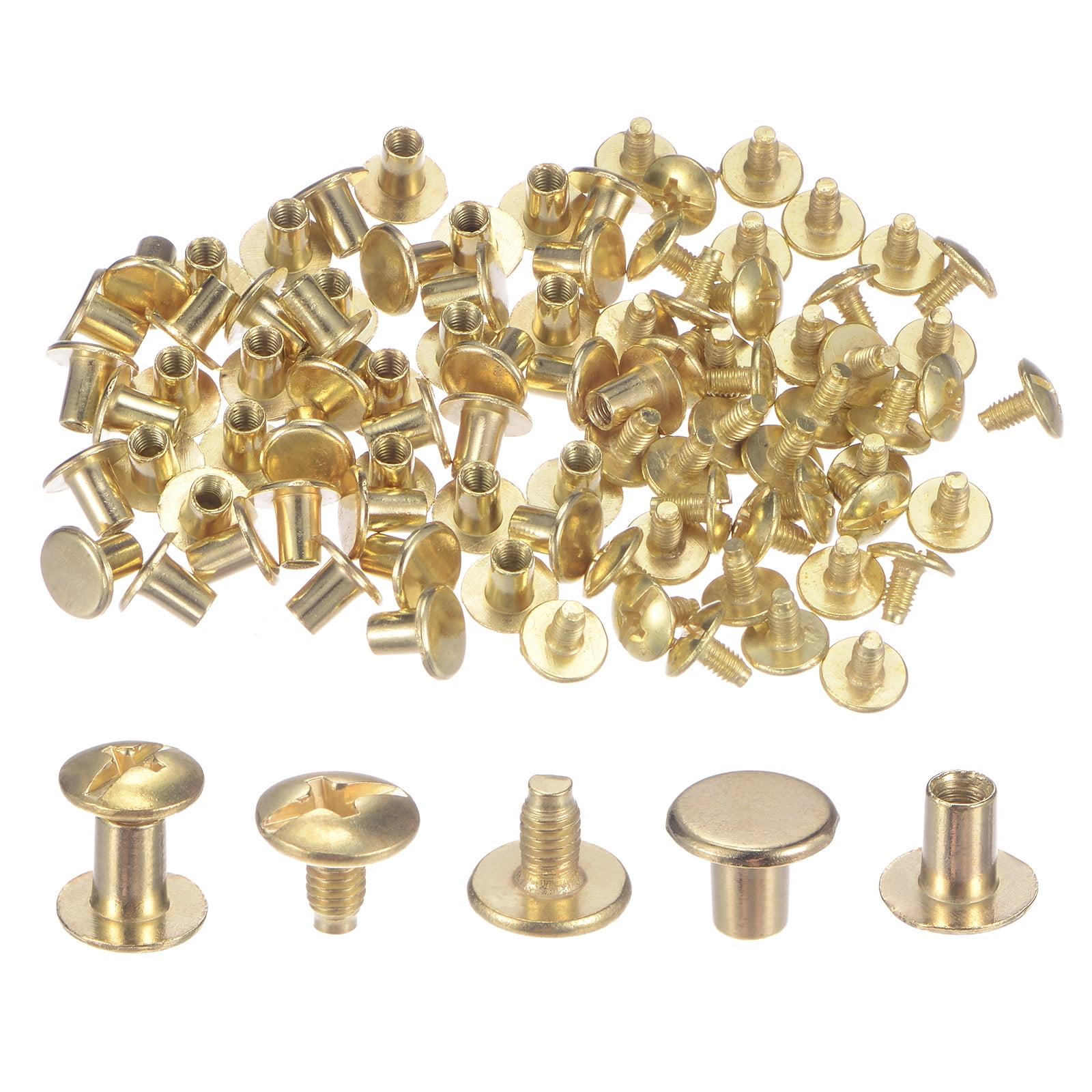 Uxcell 100set Round Flat Head Screws Buttons 5/16" Metal Stud Screw ...