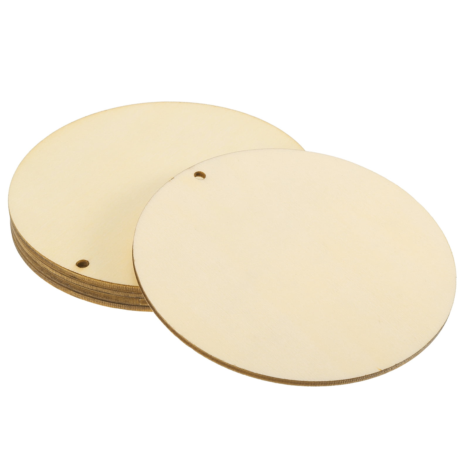 Uxcell 10Pack 100mm(4inch) Unfinished Wooden Circles with Holes Round ...