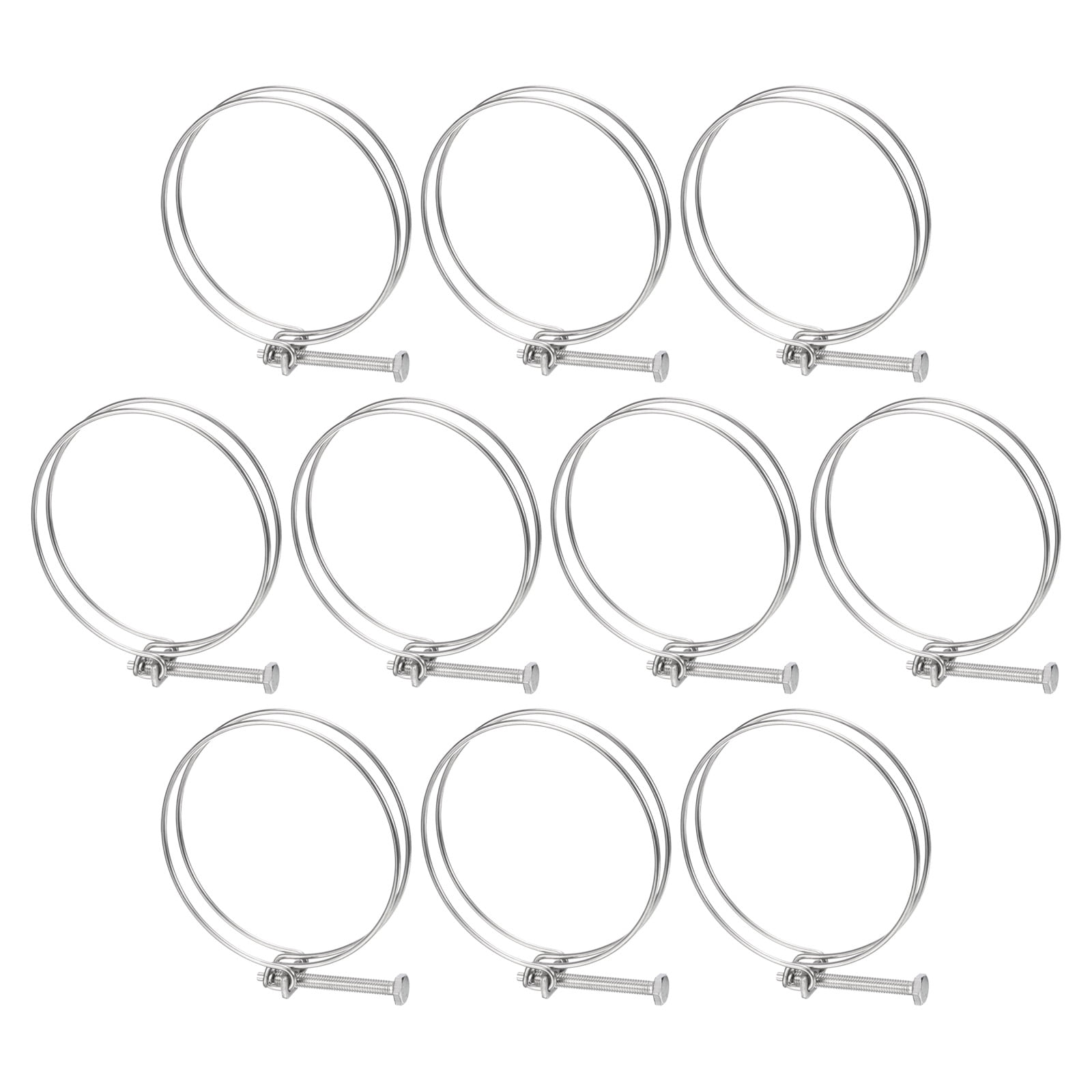 Uxcell 10Pack Double Wire Hose Clamp, 110-120mm Adjustable Stainless ...