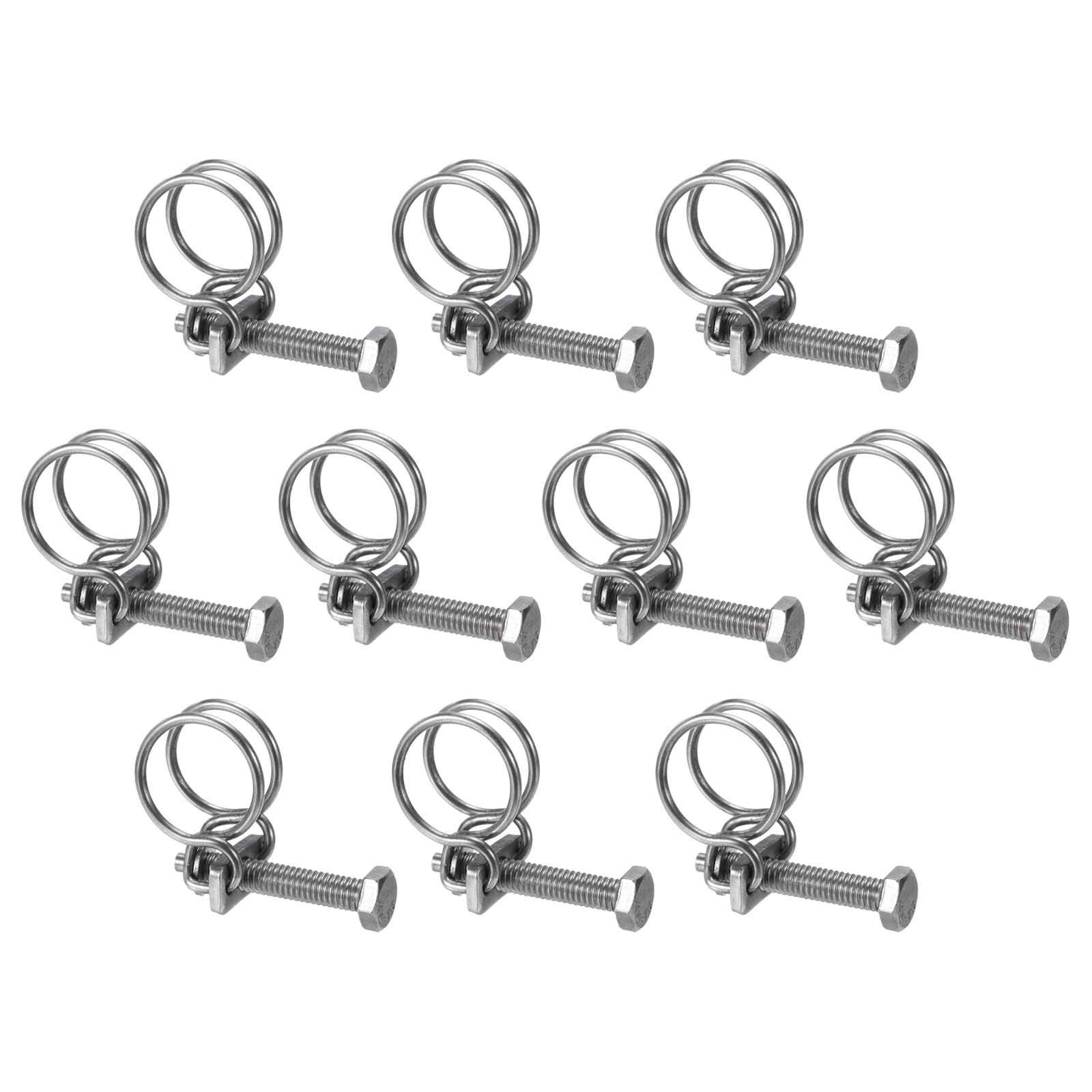 Uxcell 10Pack Double Wire Hose Clamp, 17-20mm Adjustable Stainless ...