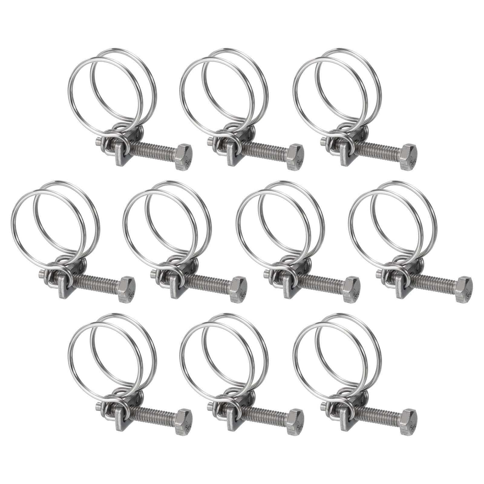 Uxcell 10Pack Double Wire Hose Clamp, 24-27mm Adjustable Stainless ...