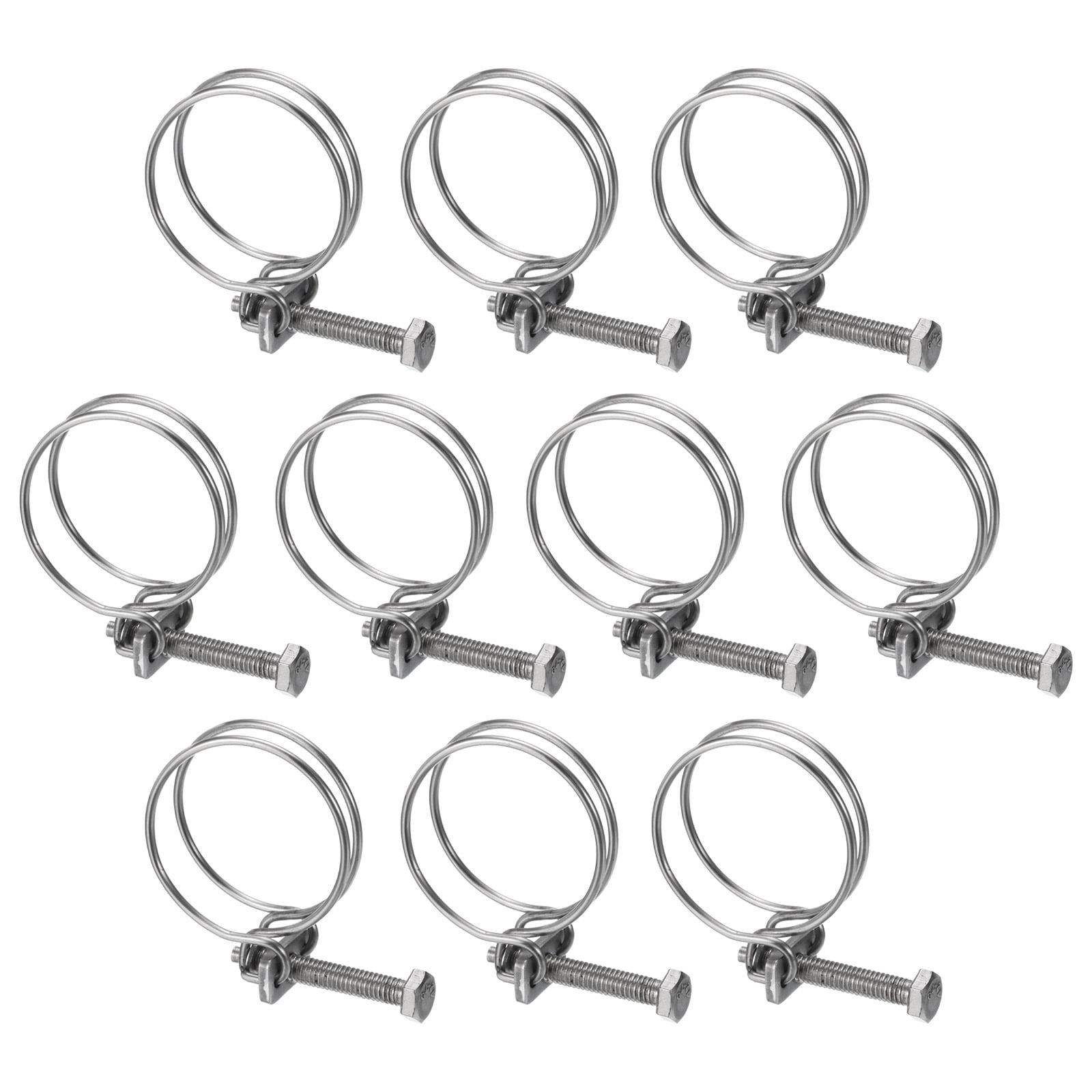 Uxcell 10Pack Double Wire Hose Clamp, 40-45mm Adjustable Stainless ...