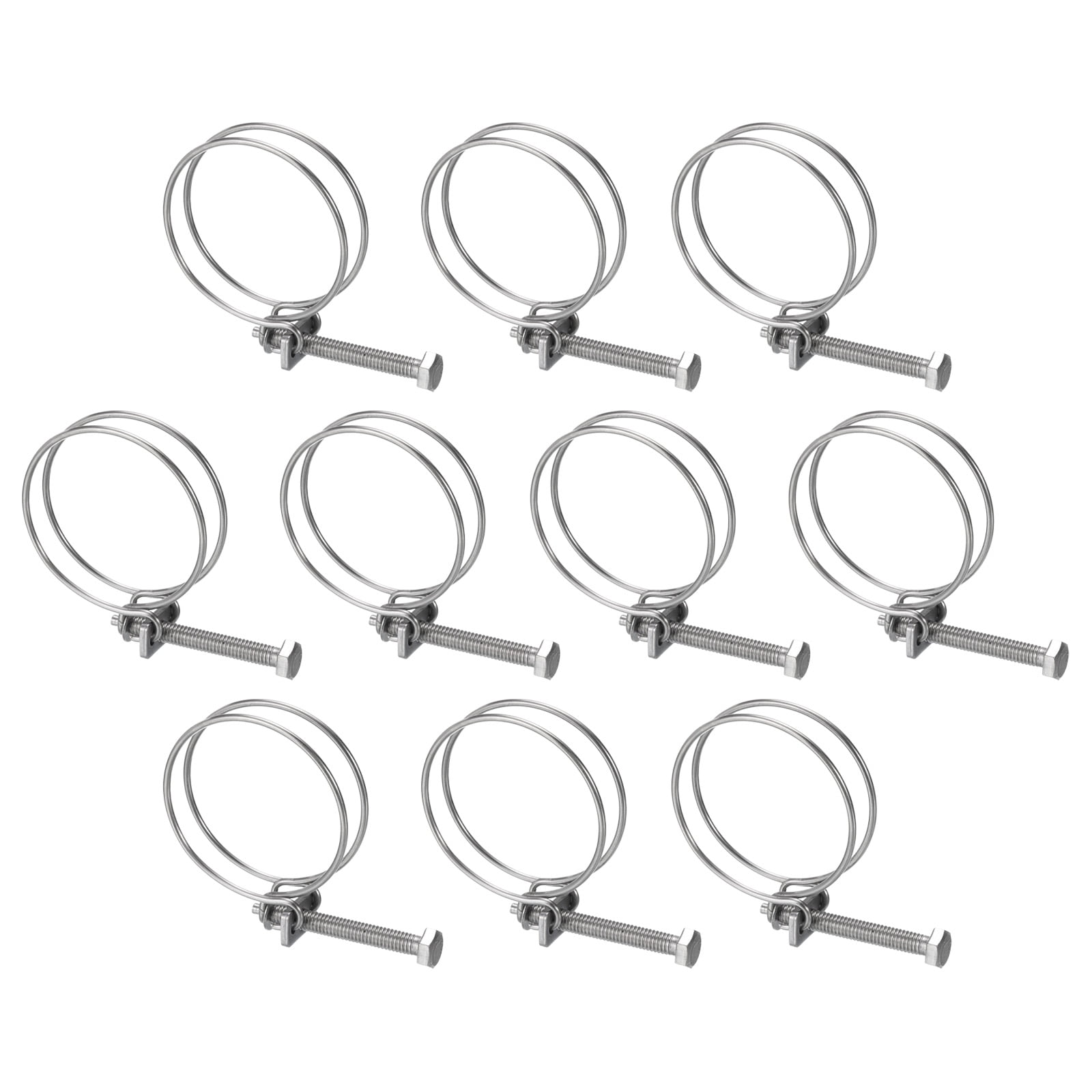 Uxcell 10Pack Double Wire Hose Clamp, 43-48mm Adjustable Stainless ...