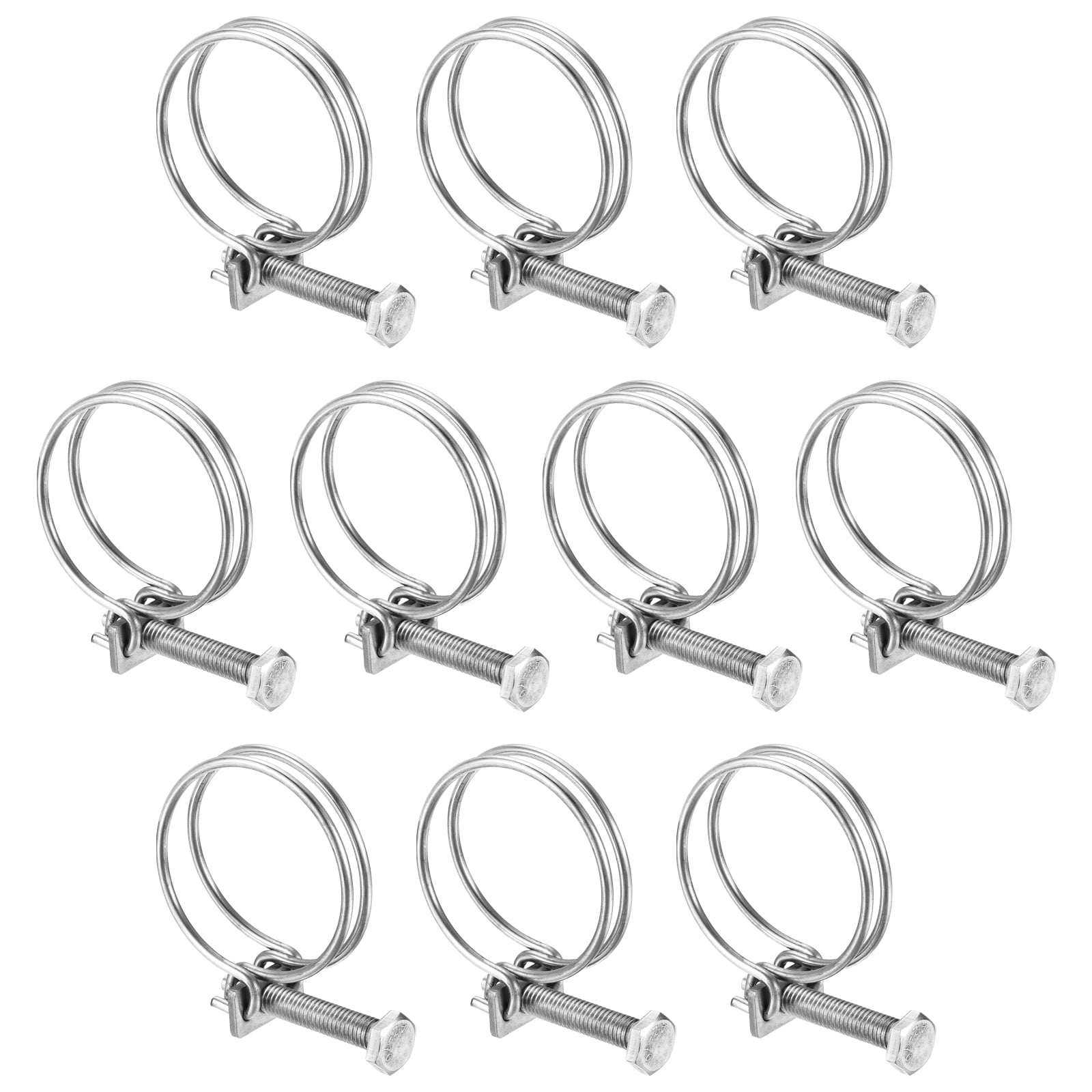 Uxcell 10Pack Double Wire Hose Clamp, 45-50mm Adjustable Stainless ...