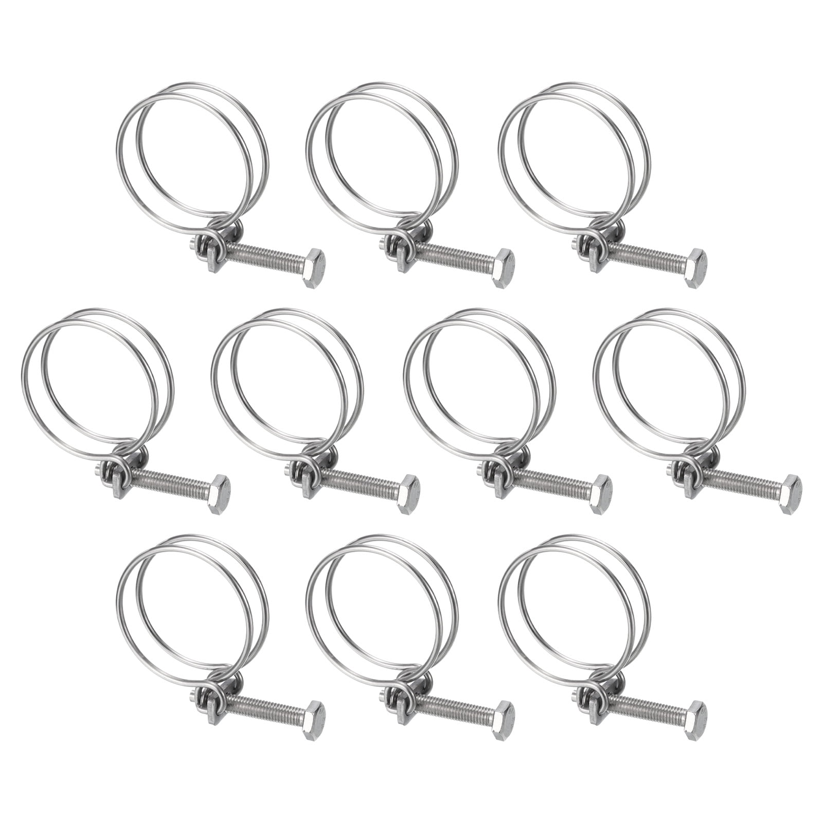 Uxcell 10Pack Double Wire Hose Clamp, 46-51mm Adjustable Stainless ...