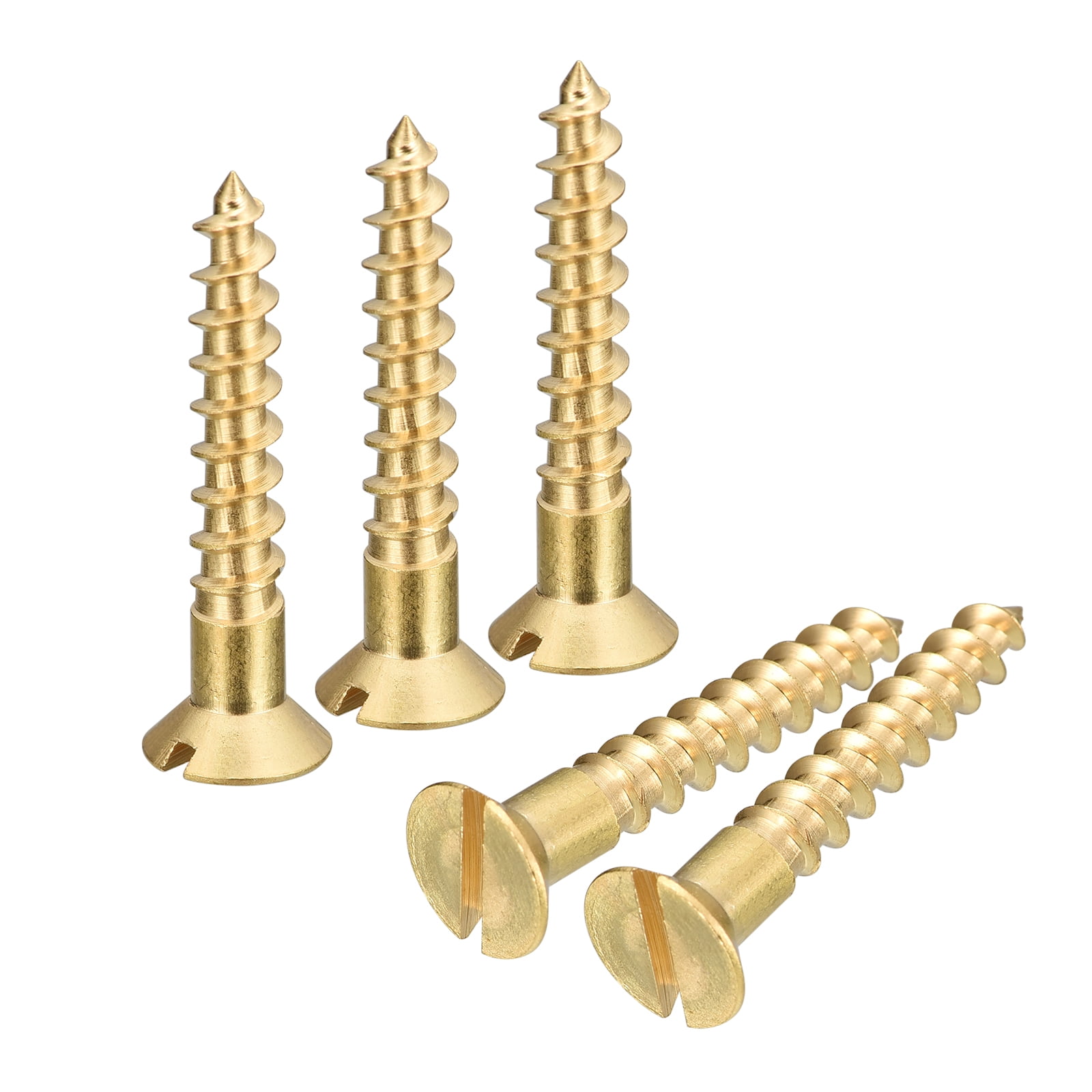 Uxcell 10Pack M5 x 30mm Brass Slotted Drive Flat Head Wood Screws Self ...