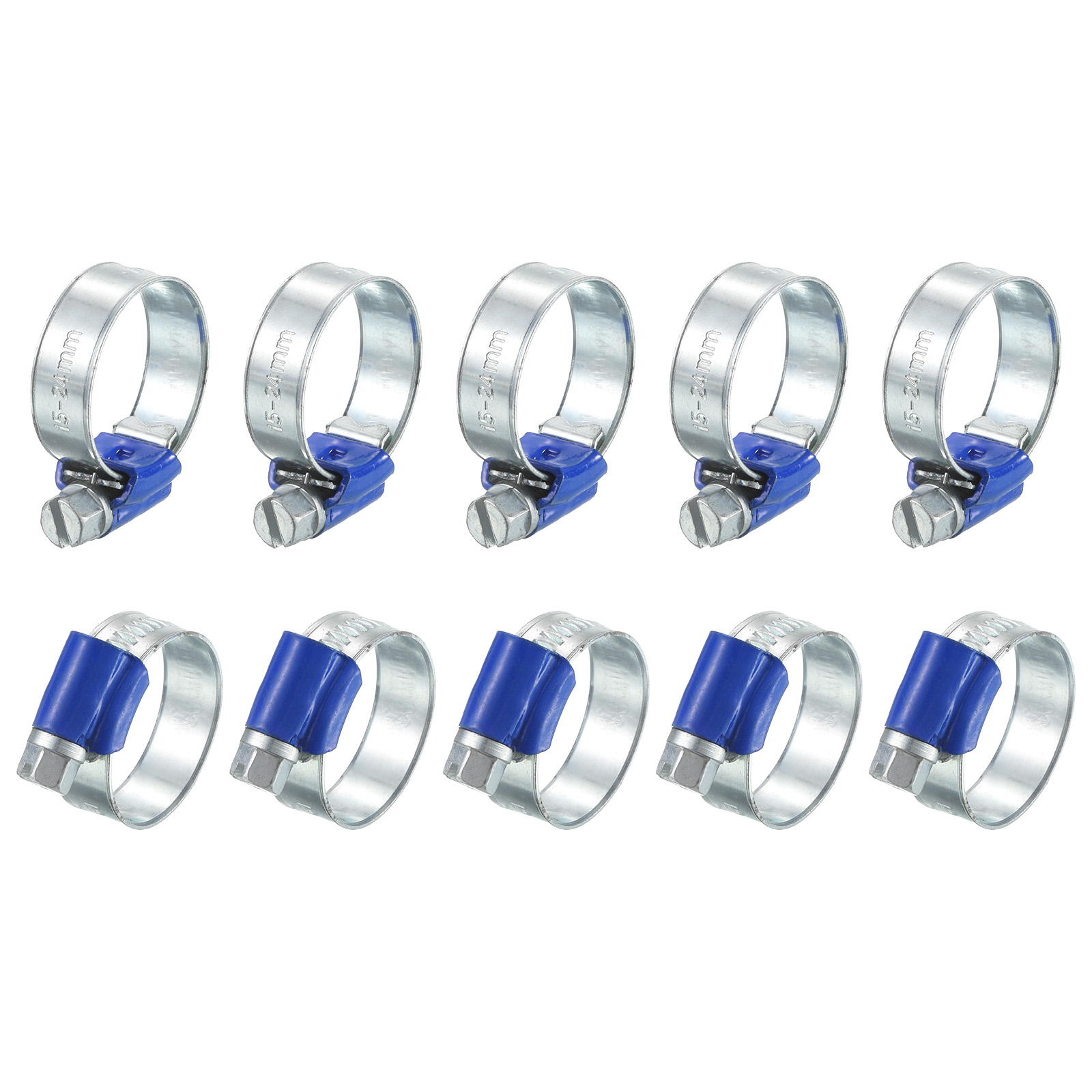 Uxcell 10Pack Worm Gear Hose Clamp Clips Adjustable 15- 24mm Range Fuel ...