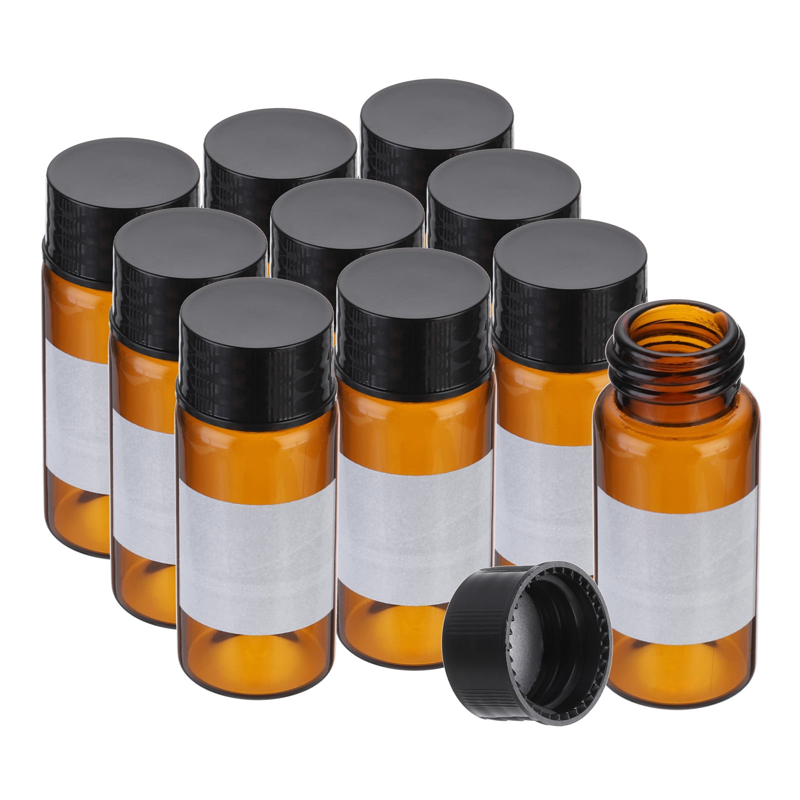 Uxcell 10Pcs 10ml Small Brown Glass Vials with Black Screw Cap ...