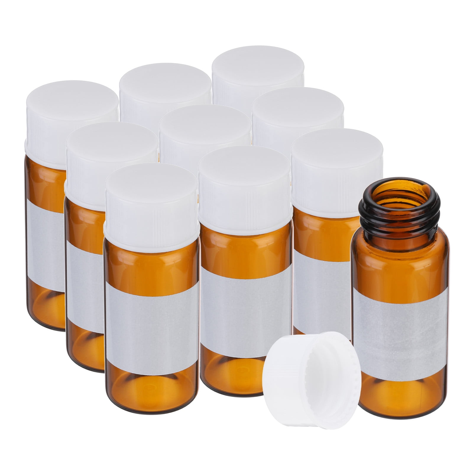 Uxcell 10Pcs 10ml Small Brown Glass Vials with White Screw Cap ...