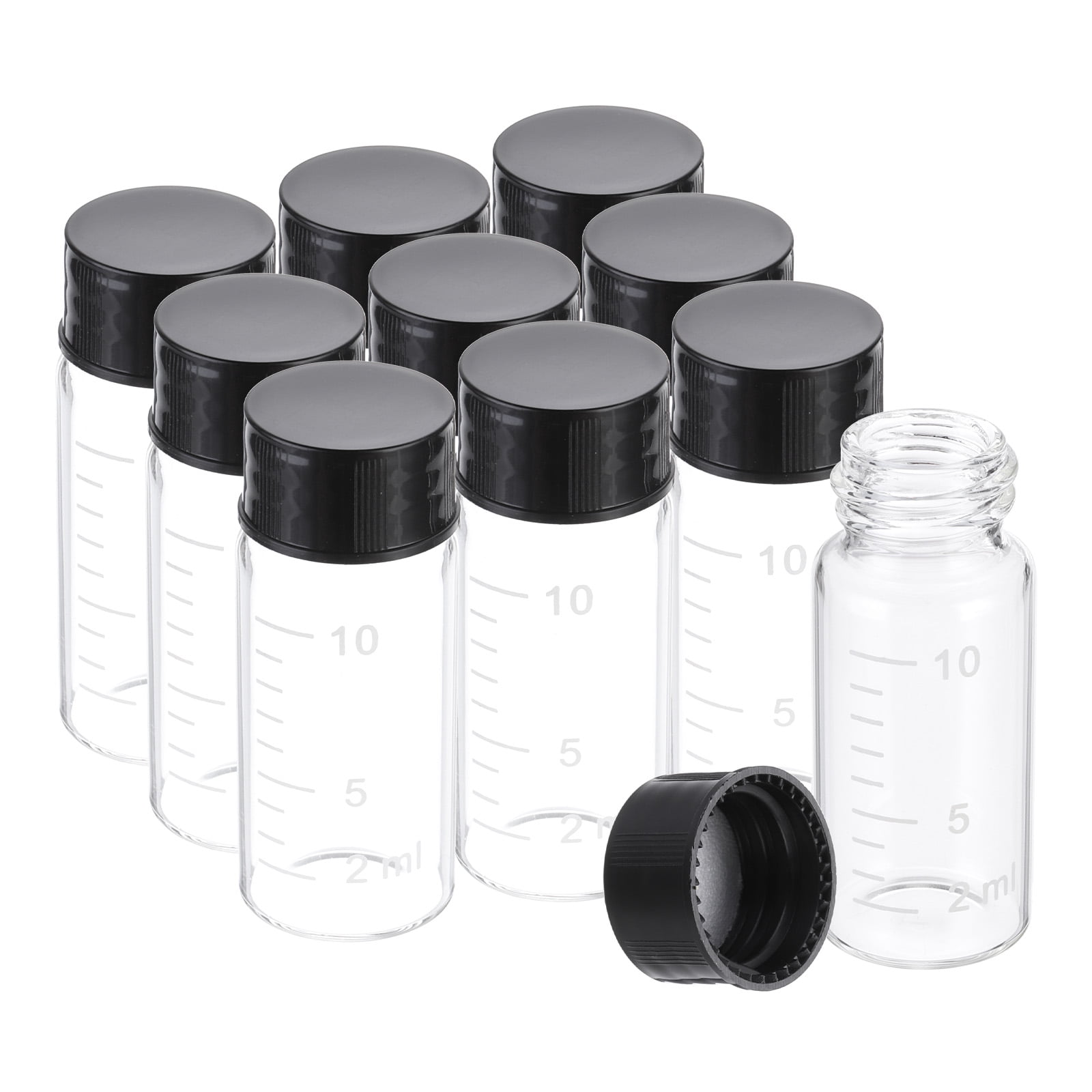 Uxcell 10Pcs 10ml Small Clear Glass Vials with Black Screw Cap ...