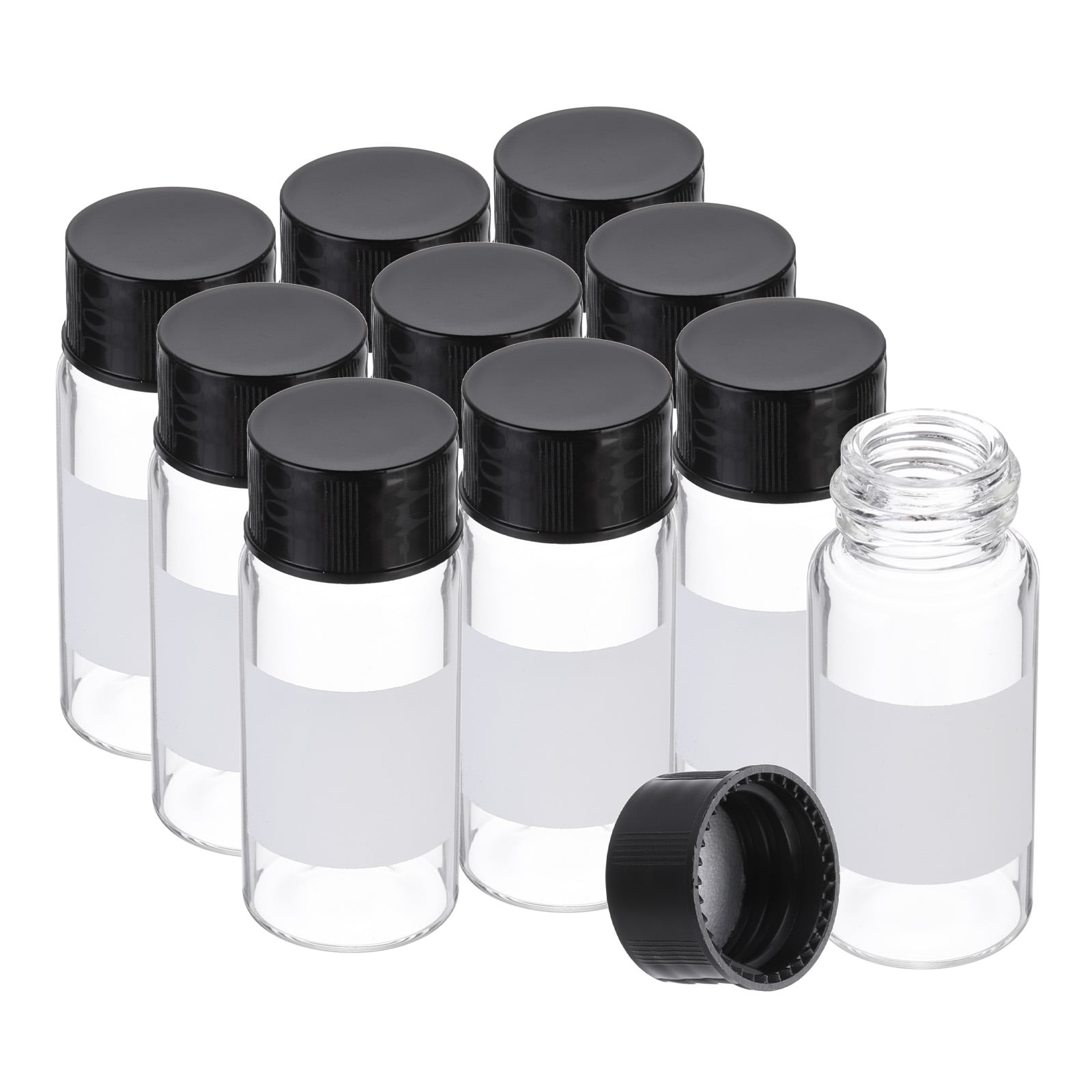 Uxcell 10Pcs 10ml Small Clear Glass Vials with Black Screw Cap ...