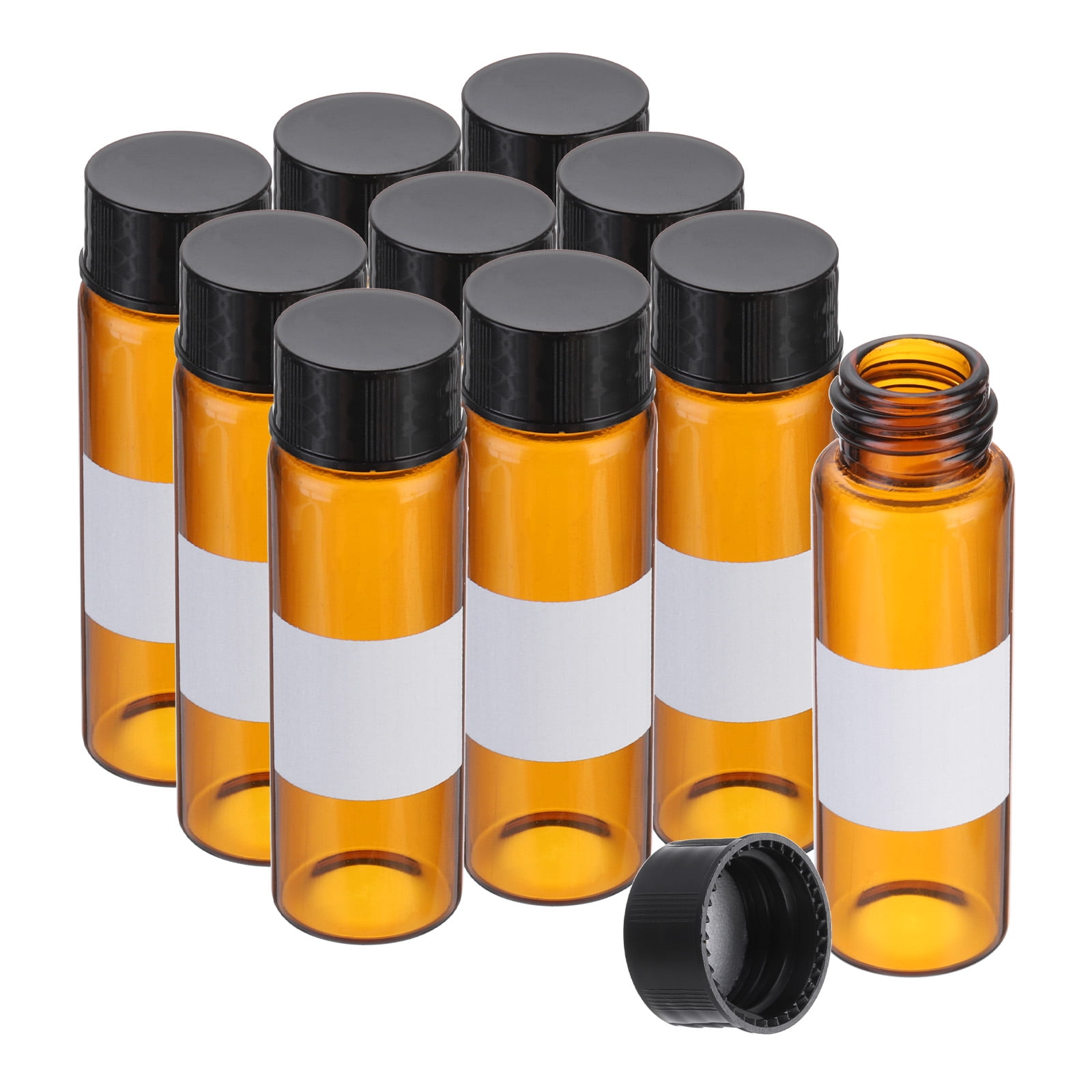 Uxcell 10Pcs 15ml Small Brown Glass Vials with Black Screw Cap ...