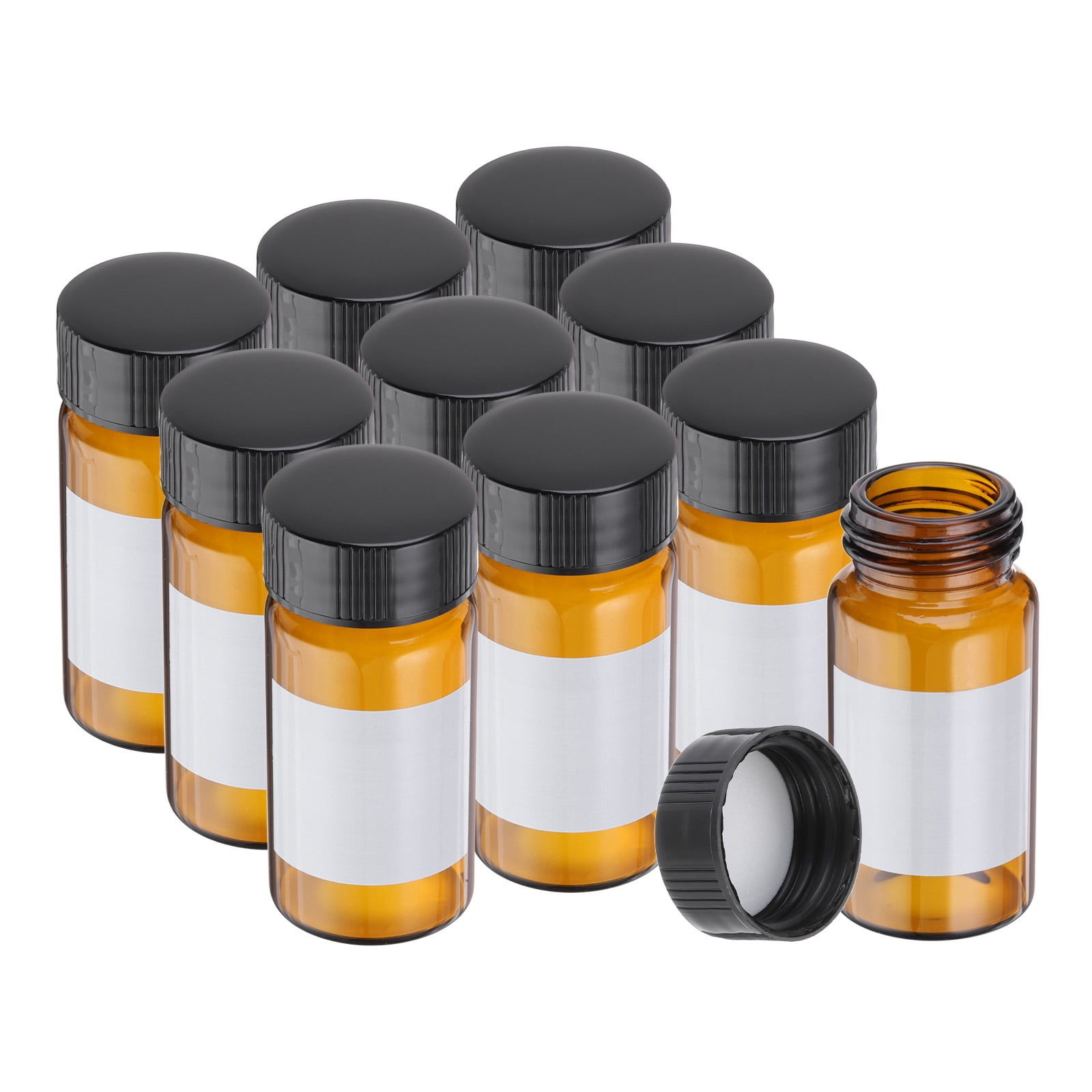 Uxcell 10Pcs 20ml Small Brown Glass Vials with Black Screw Cap ...