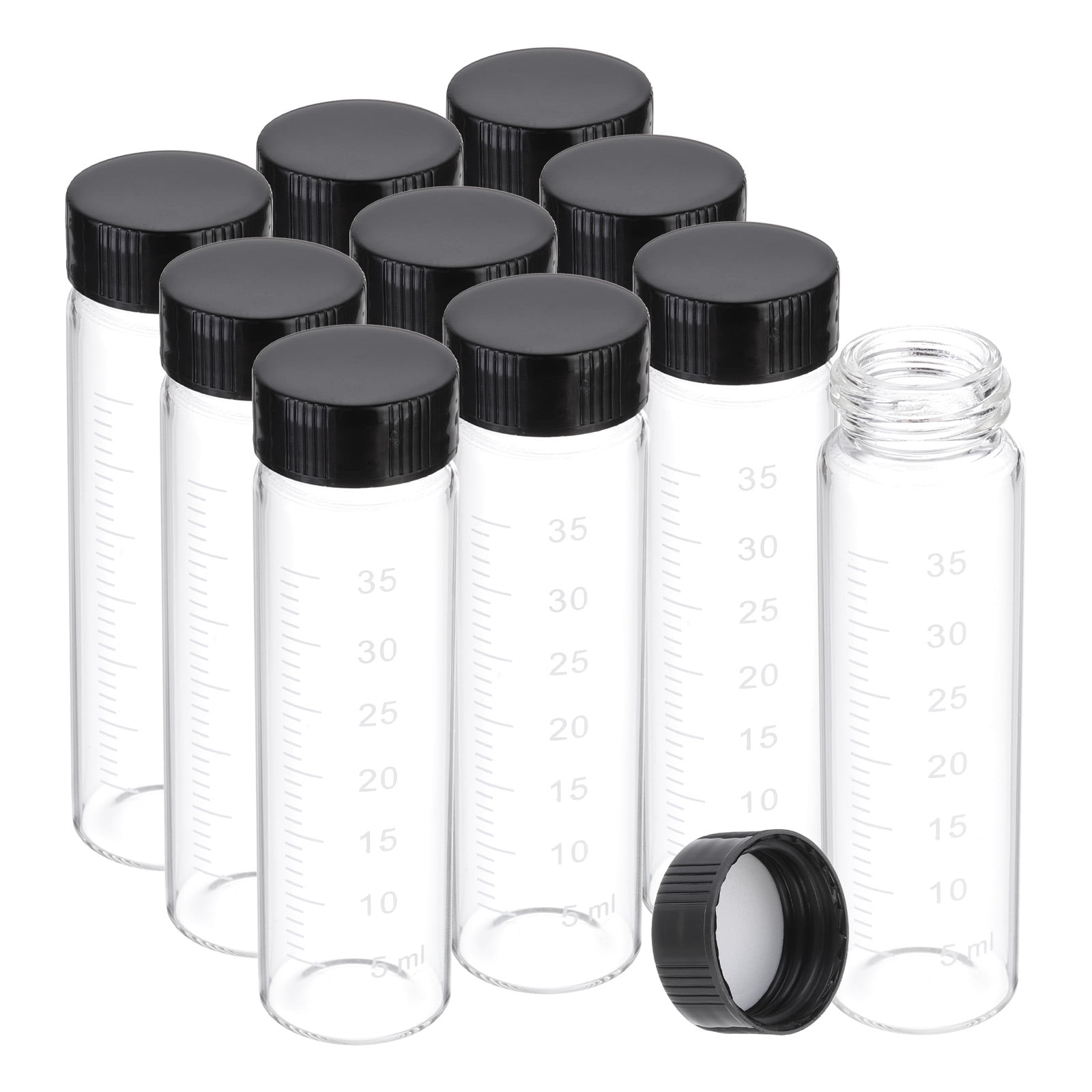 Uxcell 10Pcs 40ml Small Clear Glass Vials with Black Screw Cap ...