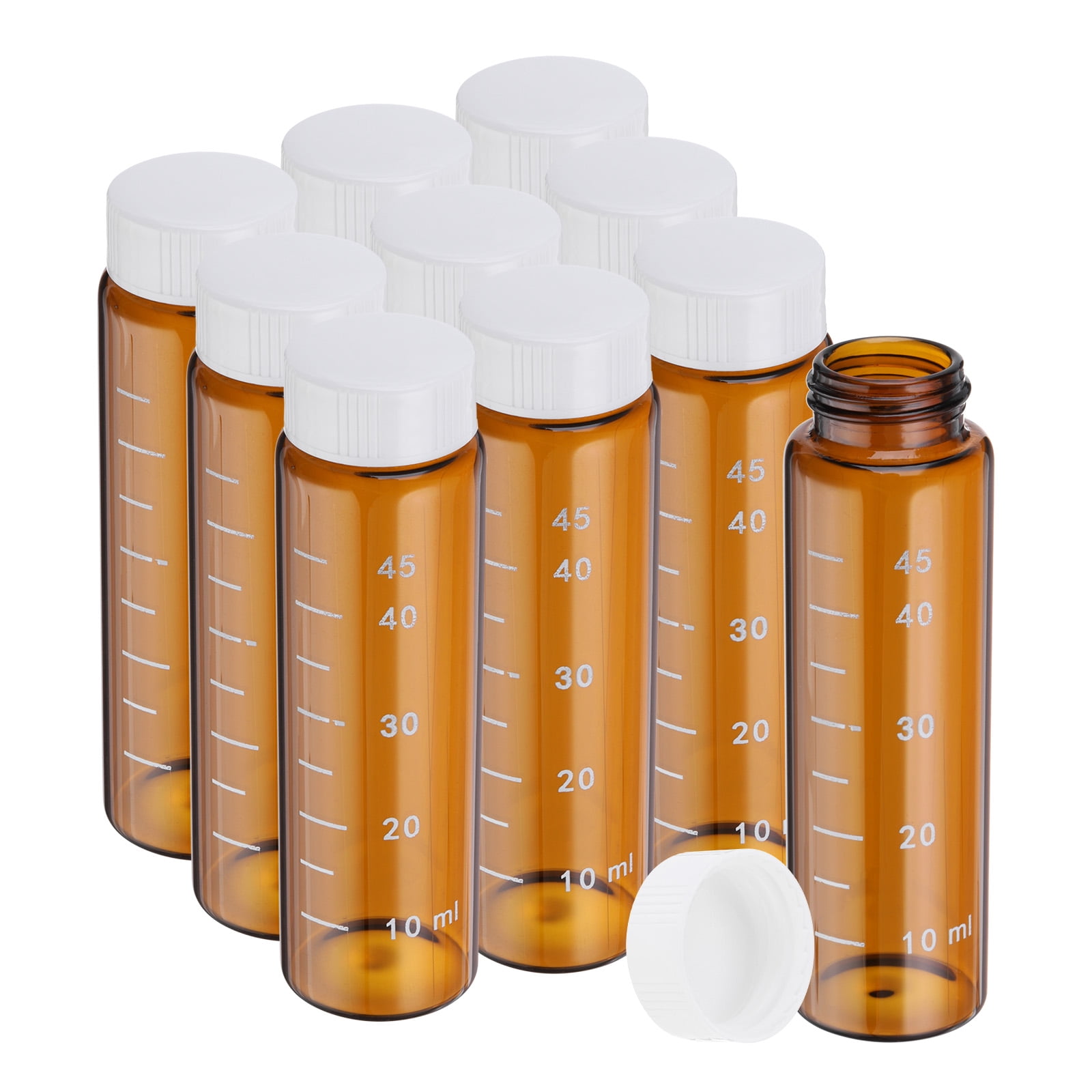 Uxcell 10Pcs 50ml Small Brown Glass Vials with White Screw Cap ...