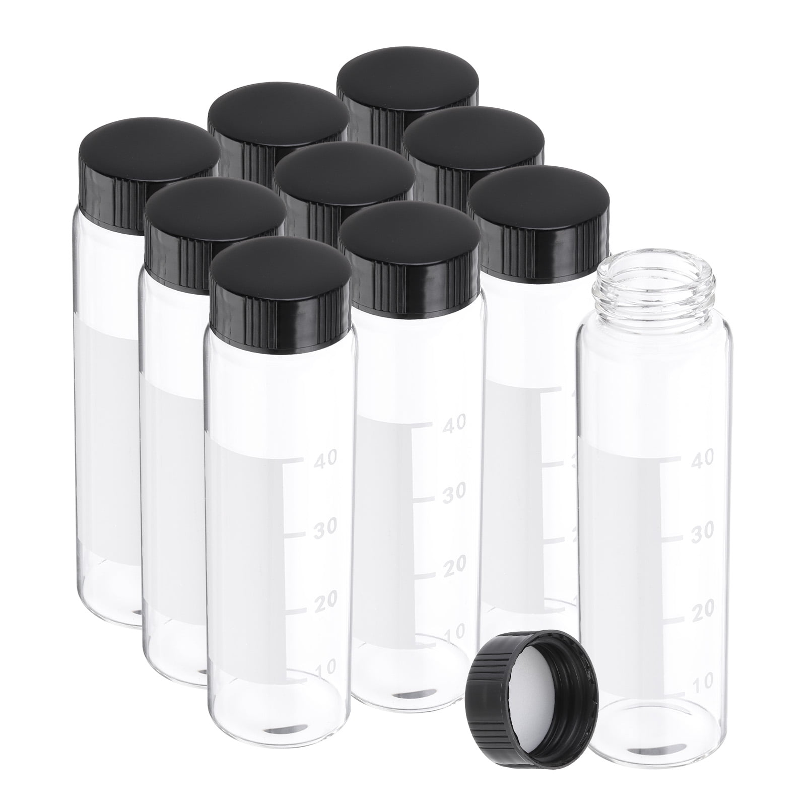Uxcell 10Pcs 50ml Small Clear Glass Vials with Black Screw Cap ...