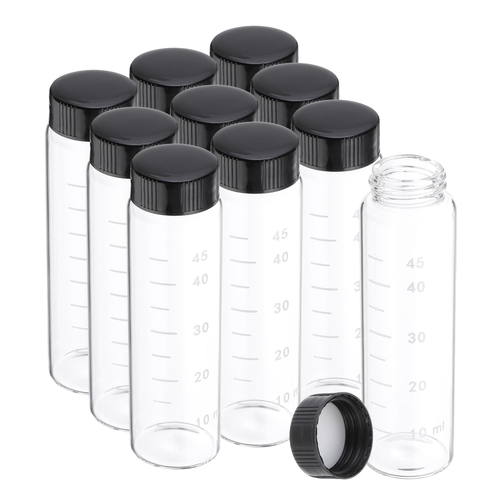 Uxcell 10Pcs 50ml Small Clear Glass Vials with Black Screw Cap ...