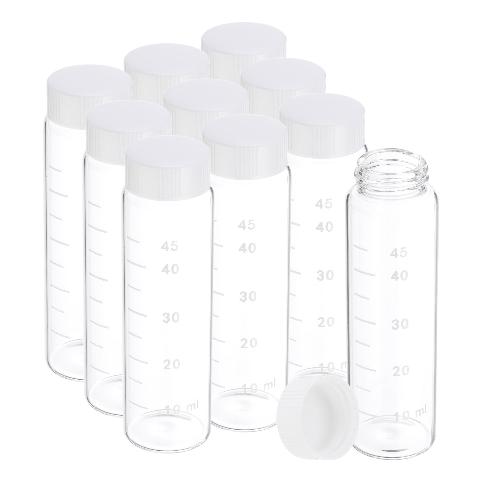 Uxcell 10Pcs 50ml Small Clear Glass Vials with White Screw Cap ...