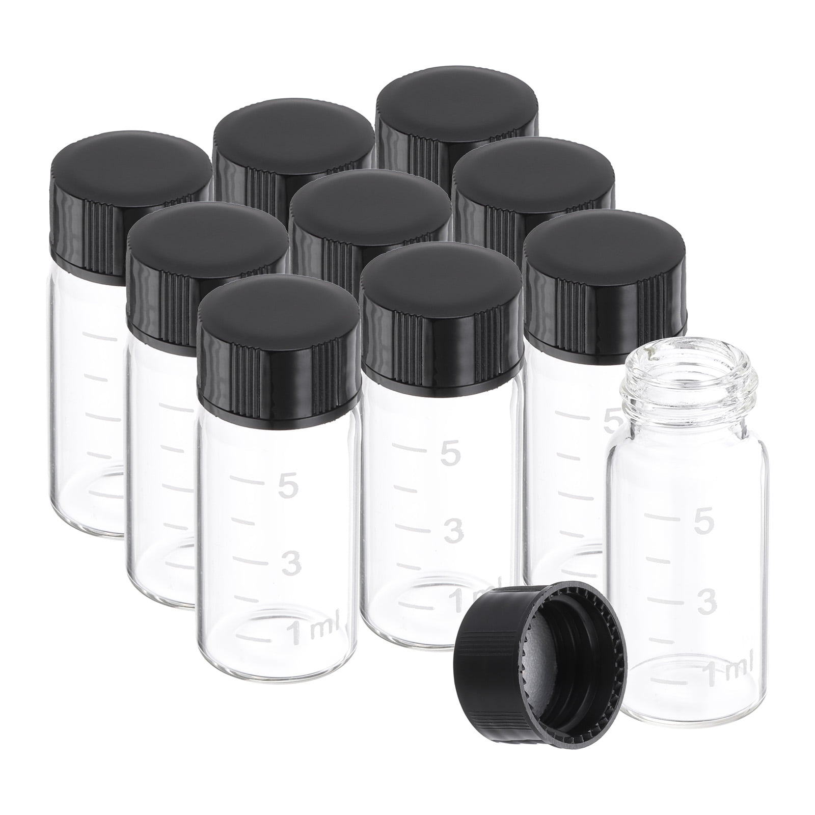 Uxcell 10Pcs 5ml Small Clear Glass Vials with Black Screw Cap ...