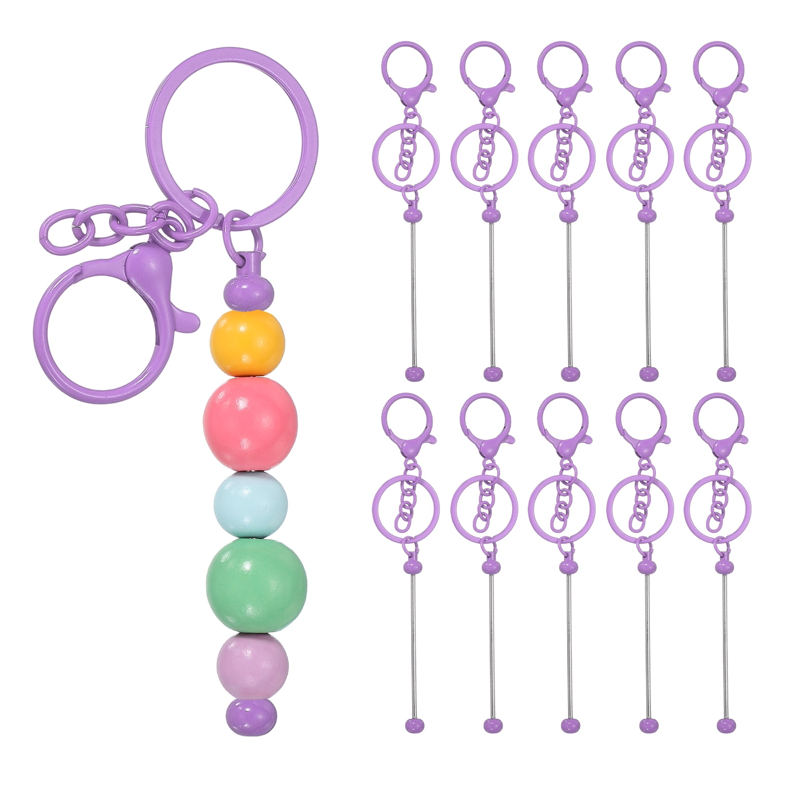 Uxcell 10Pcs Beadable Keychains, Metal DIY Beaded Keychain Making Kit ...