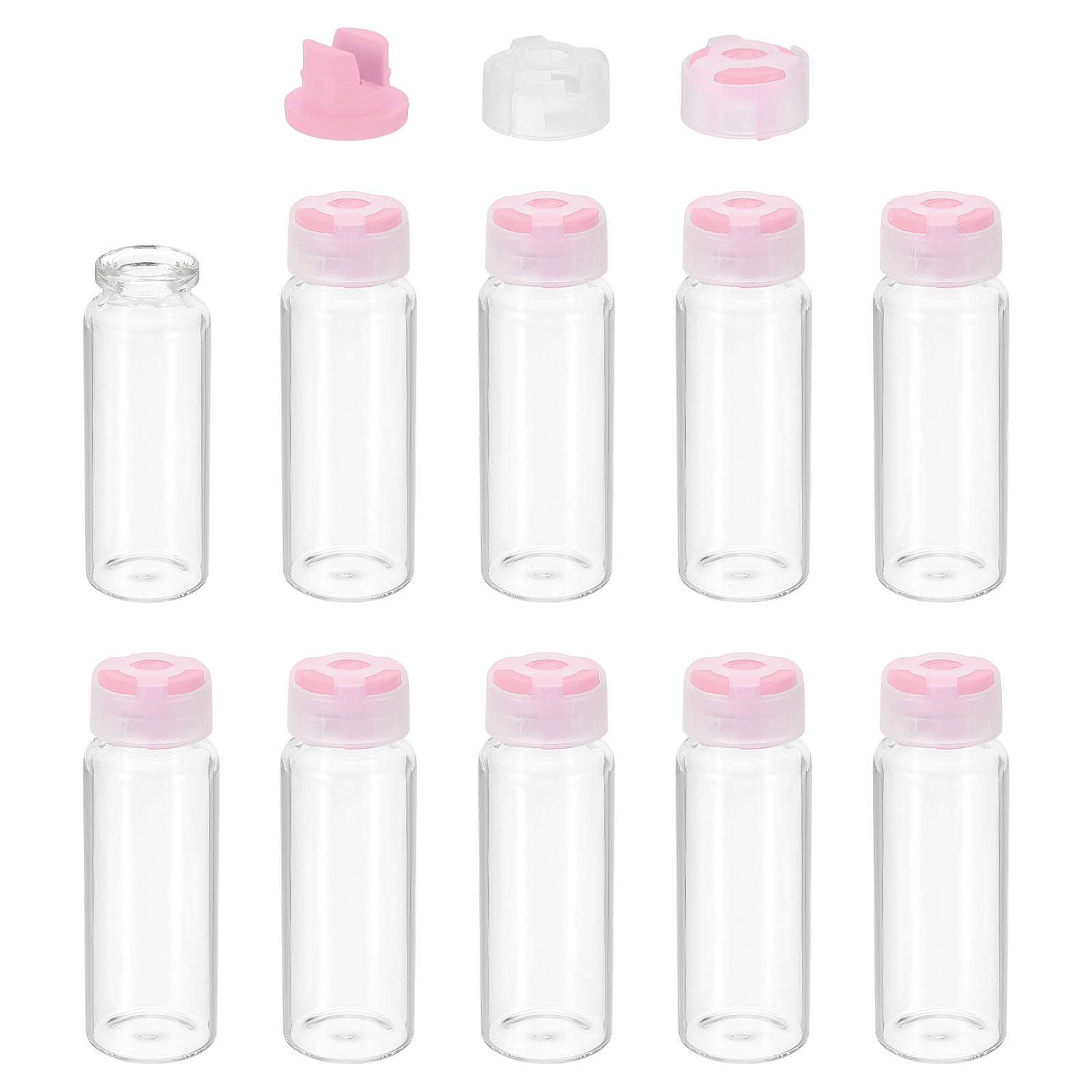 Uxcell 10Pcs Clear Glass Sample Vials, Small Liquid Bottles Pink 20ml ...