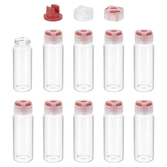 Uxcell 10Pcs Clear Glass Sample Vials, Small Liquid Bottles Red 20ml ...
