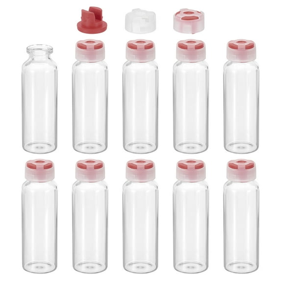 Uxcell 10Pcs Clear Glass Sample Vials, Small Liquid Bottles Red 30ml ...