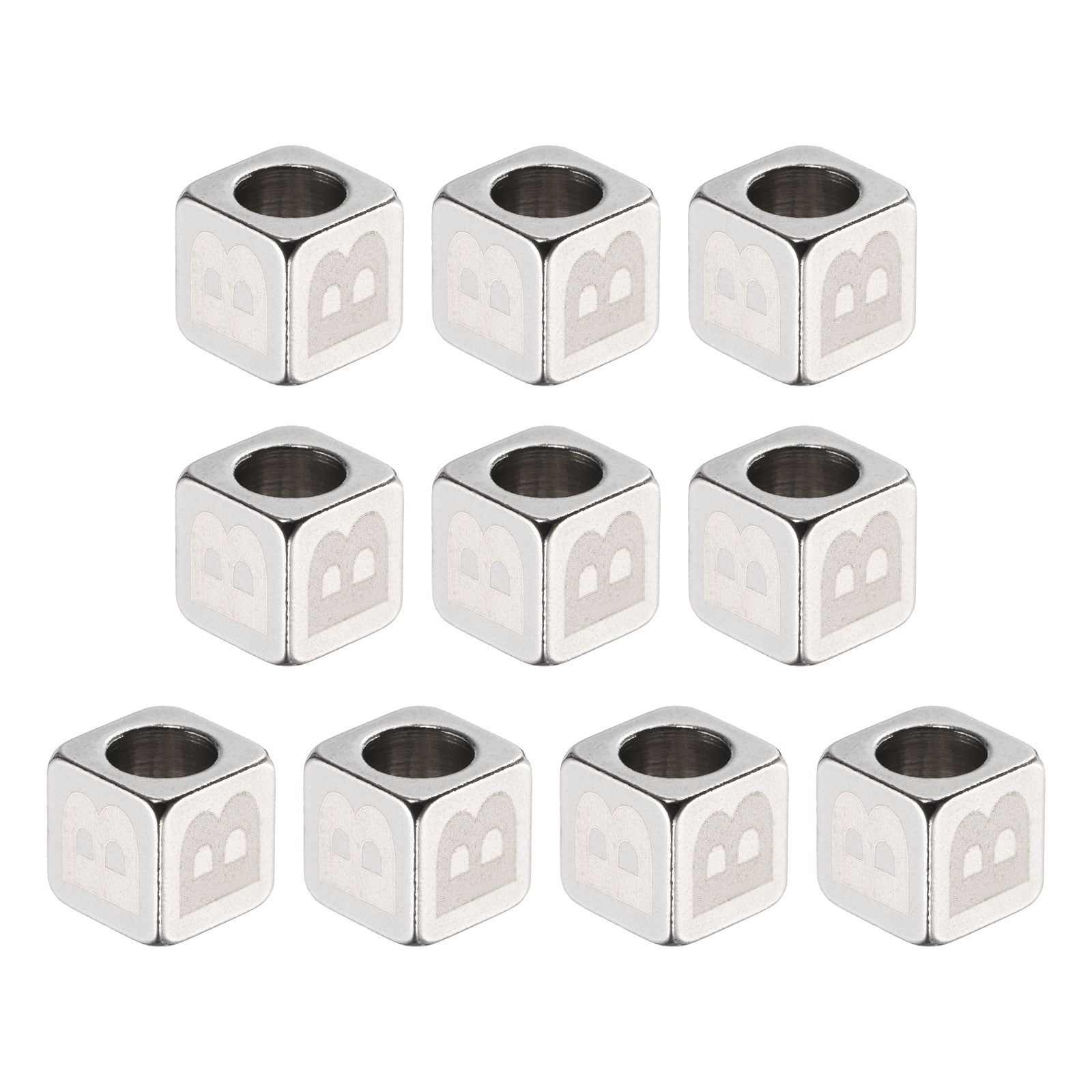 Uxcell 10Pcs Stainless Steels Letter Beads Alphabet Letter B Cube ...
