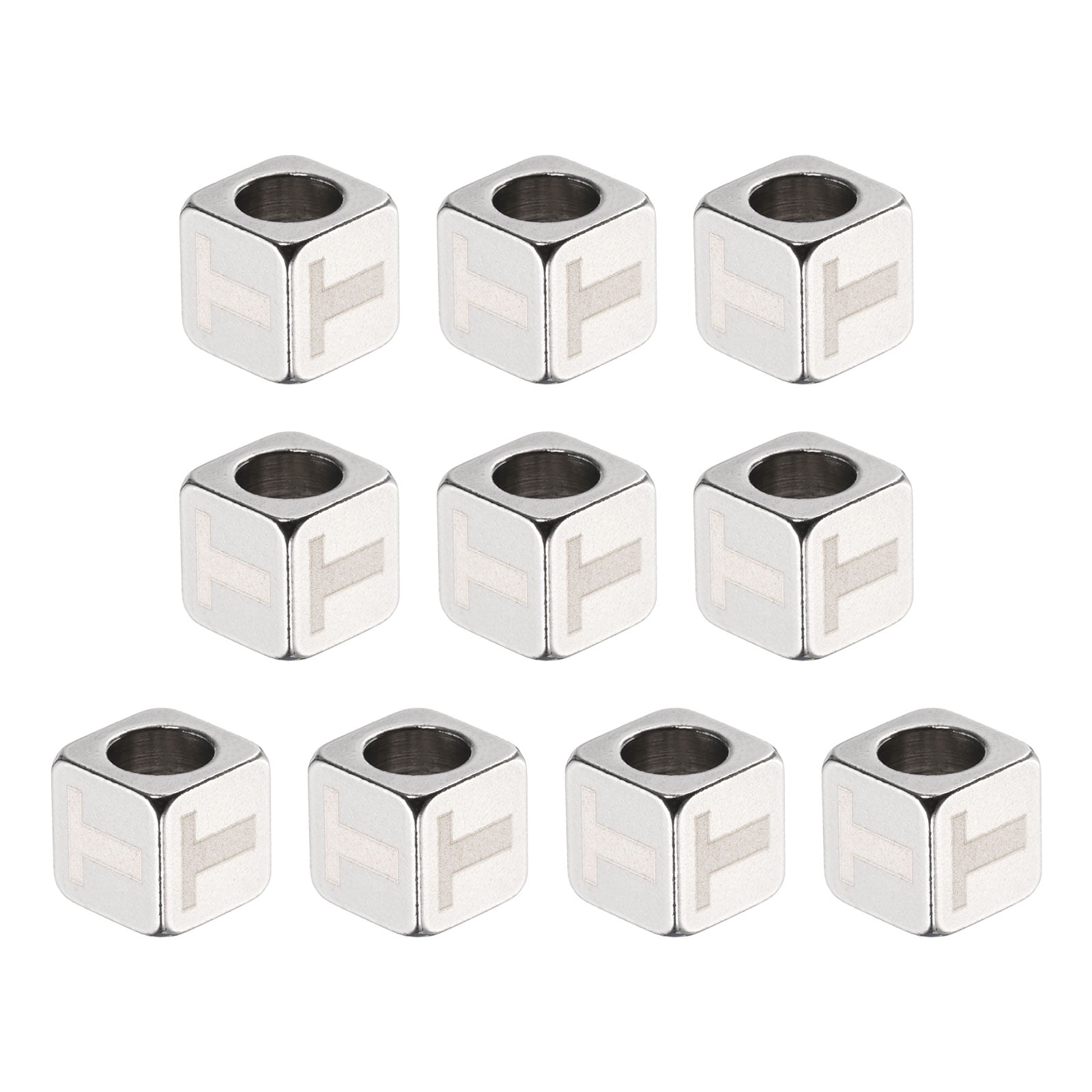 Uxcell 10Pcs Stainless Steels Letter Beads Alphabet Letter T Cube ...