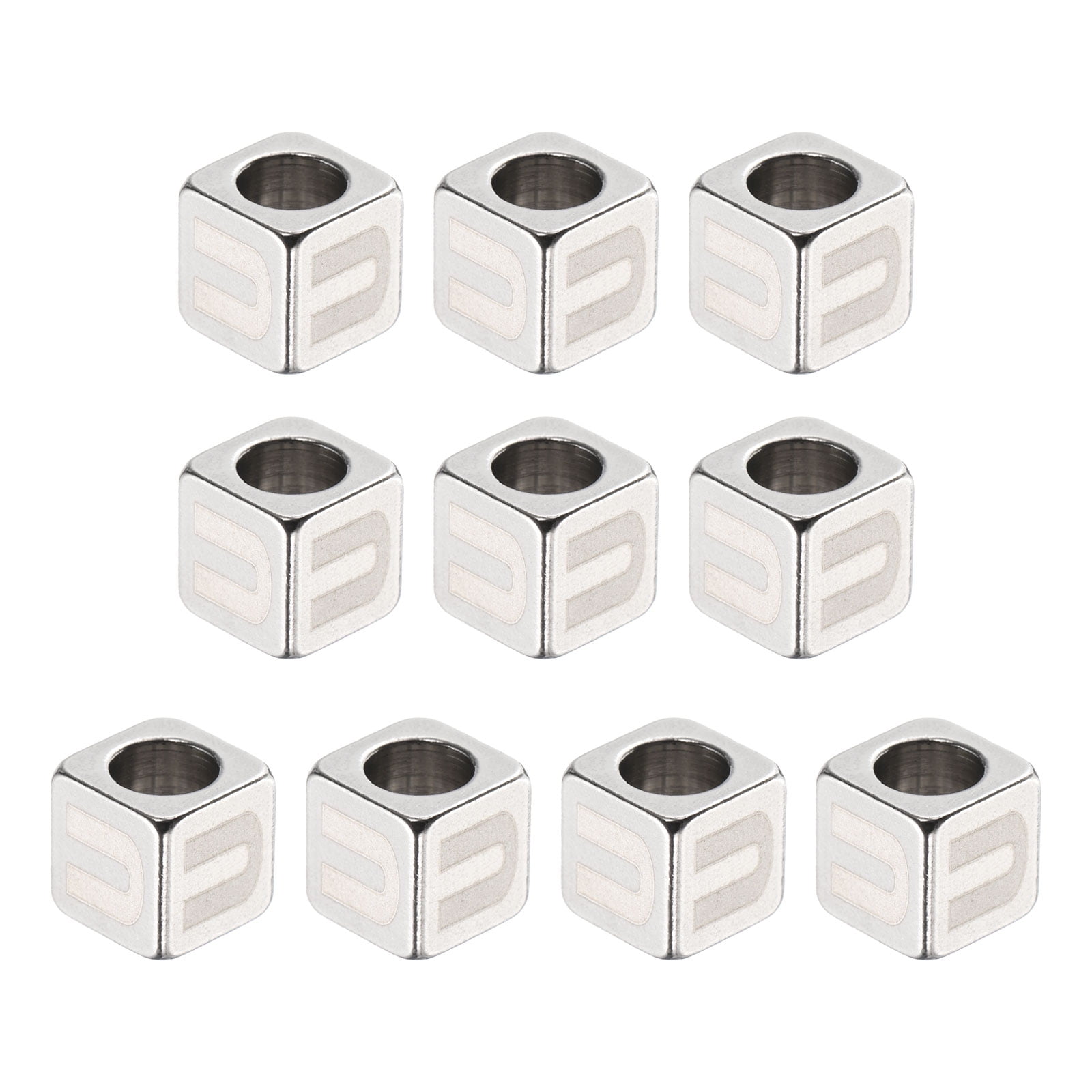 Uxcell 10Pcs Stainless Steels Letter Beads Alphabet Letter U Cube ...