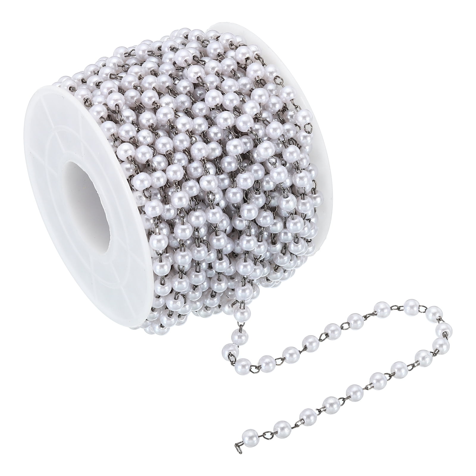 Uxcell 10m/33 Feet Faux Pearl Beading Chain with Spool, 4mm Brass Chain ...