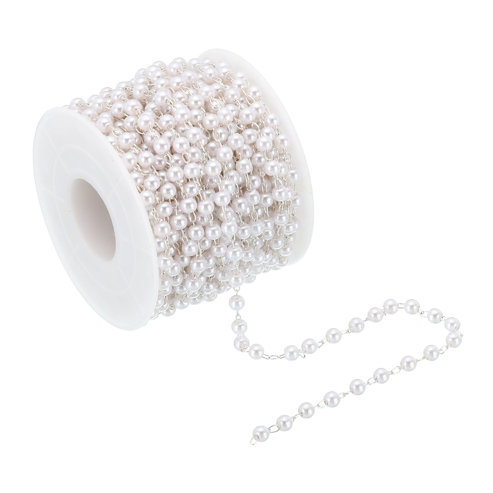Uxcell 10m/33 Feet Faux Pearl Beading Chain with Spool, 4mm Brass Chain ...