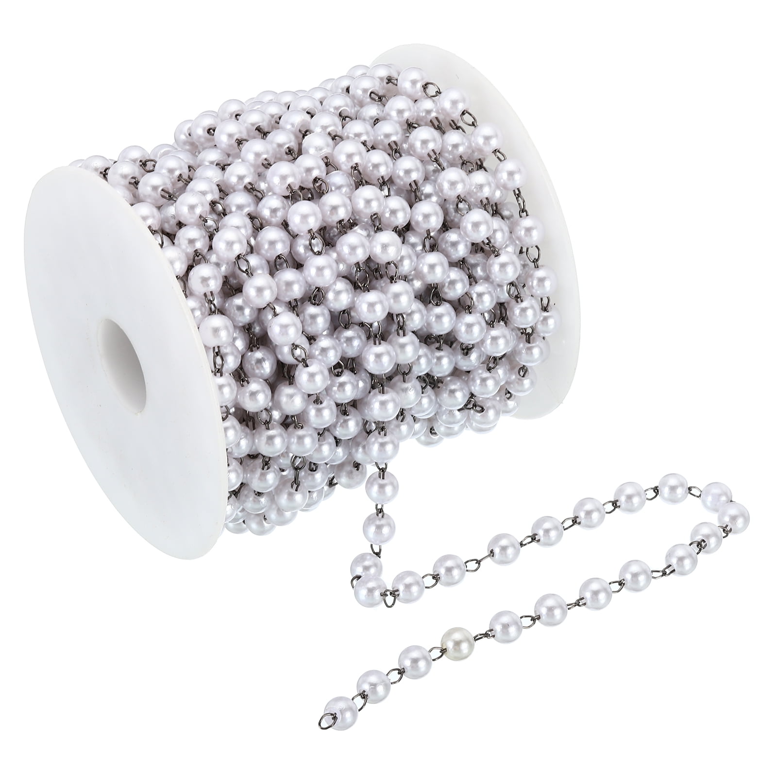 Uxcell 10m/33 Feet Faux Pearl Beading Chain with Spool, 6mm Brass Chain ...