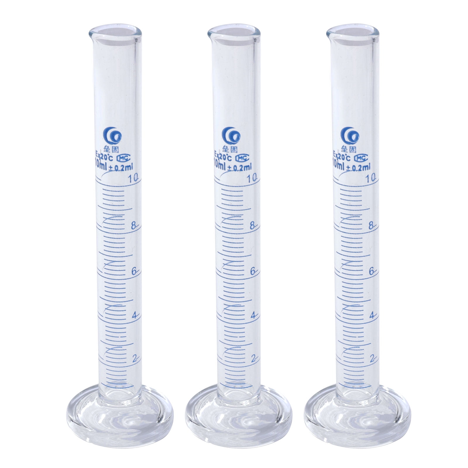 Uxcell 10ml 3.3 Borosilicate Glass Graduated Cylinder, 3Pcs Round Base Blue Graduations ...