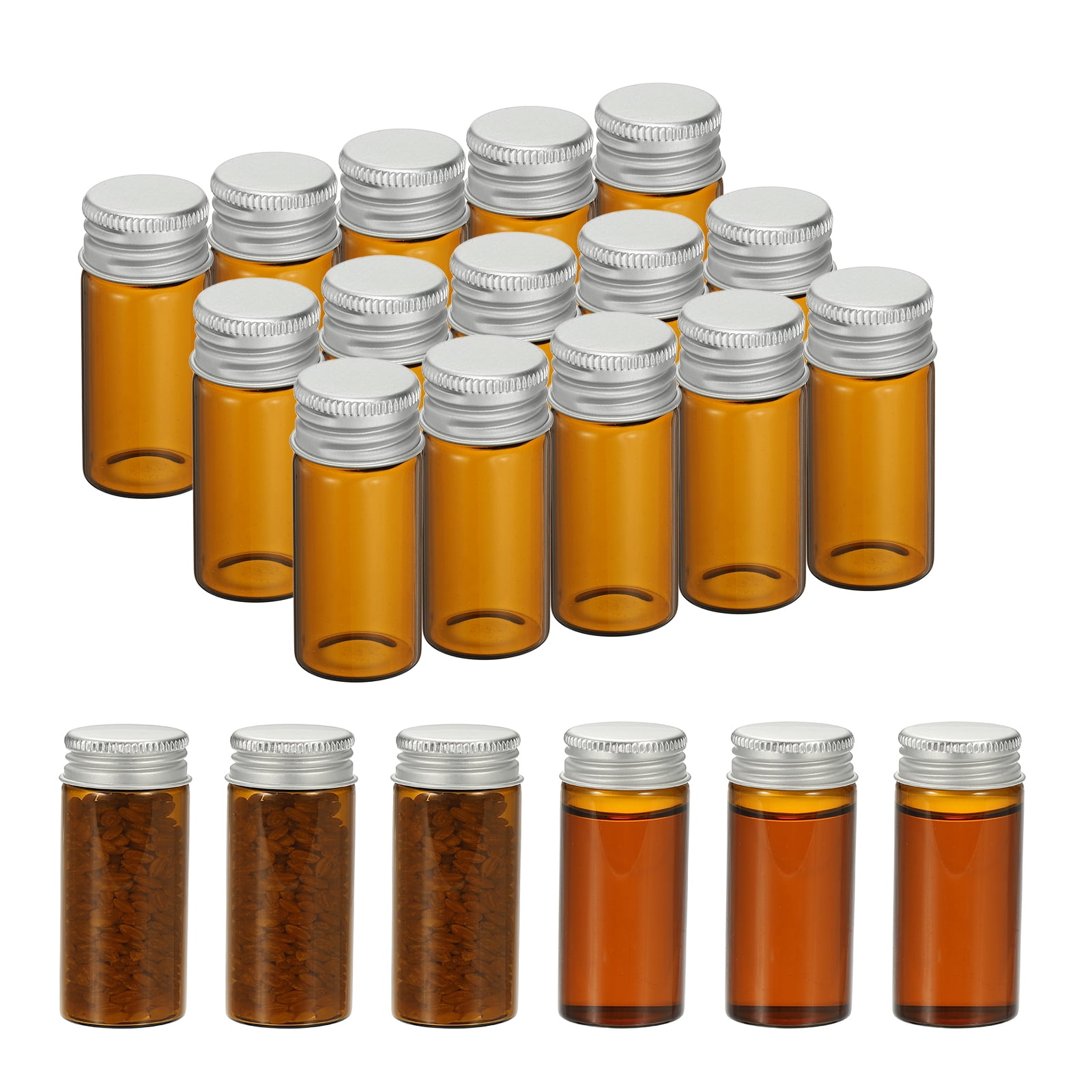 Uxcell 10ml Amber Glass Vials, 20 Pack Small Liquid Sample Vial with Screw Caps Plastic Stoppers ...