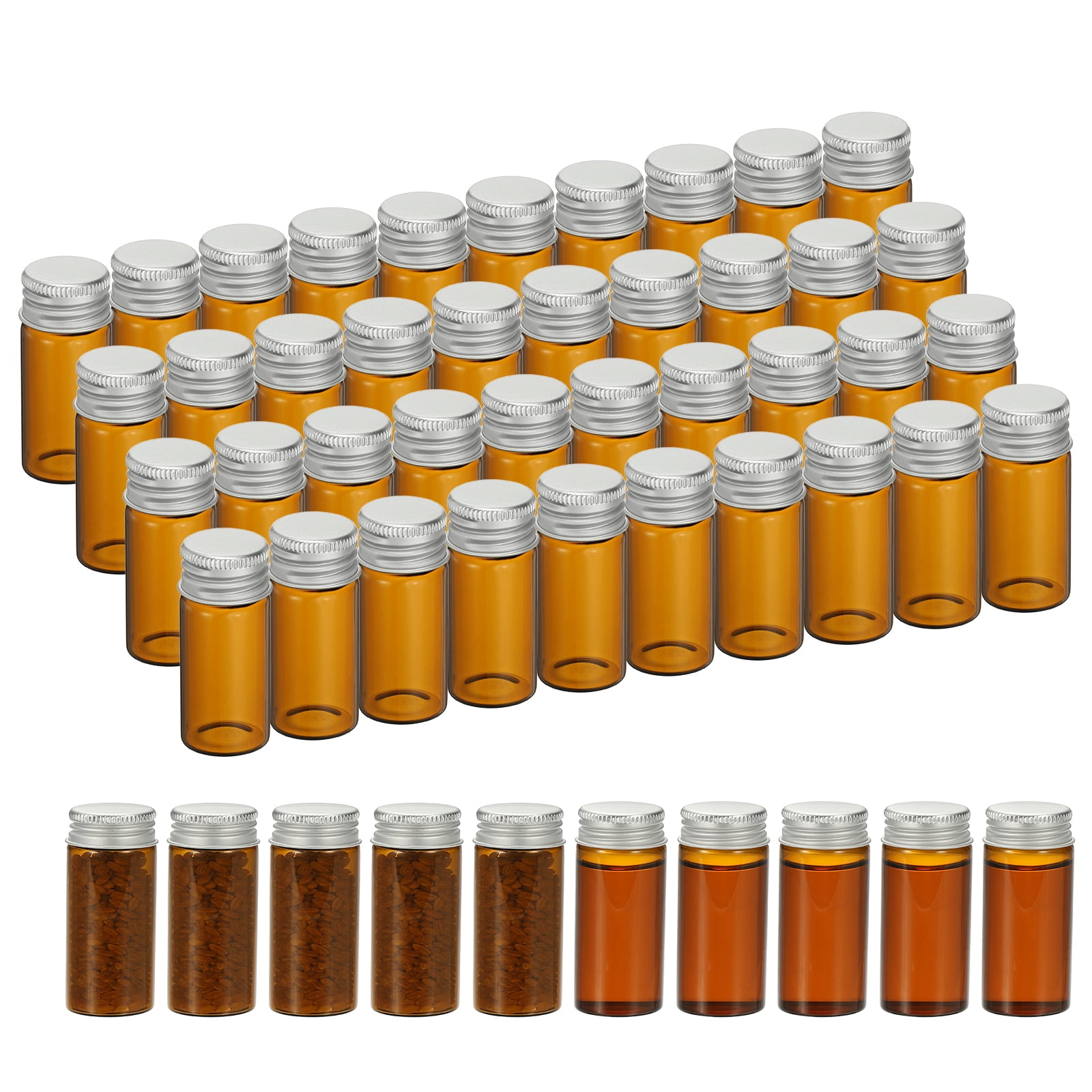 Uxcell 10ml Amber Glass Vials, 50 Pack Small Liquid Sample Vial with Screw Caps Plastic Stoppers ...