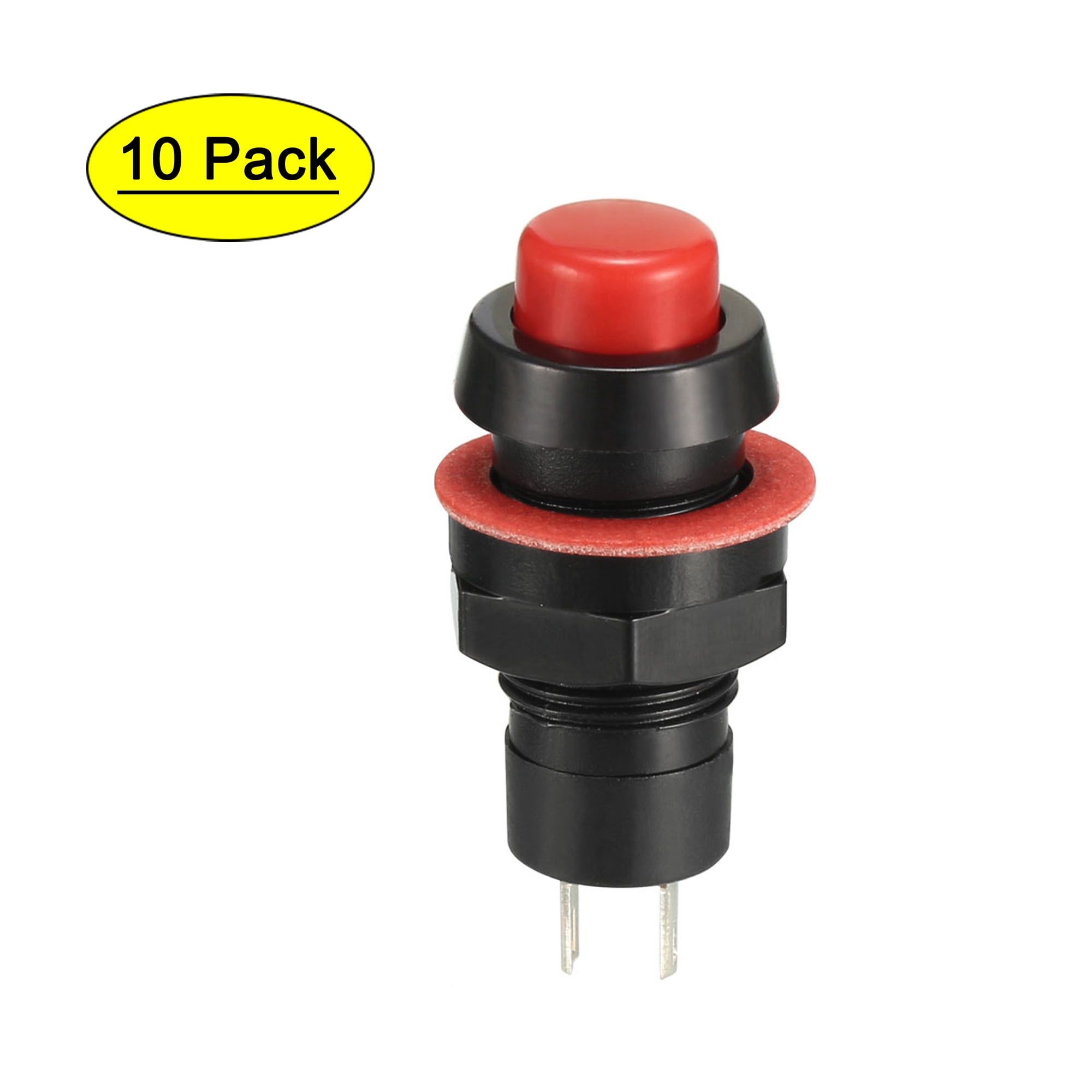 Uxcell 10mm Mounting Hole Red Latching Push Button Switch SPST NO 10 ...