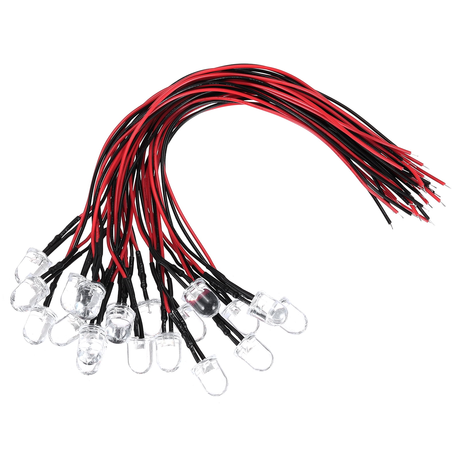 Uxcell 10mm Red LED Diode Light, 20 Pcs 9-12V DC Pre Wired Mini LED ...
